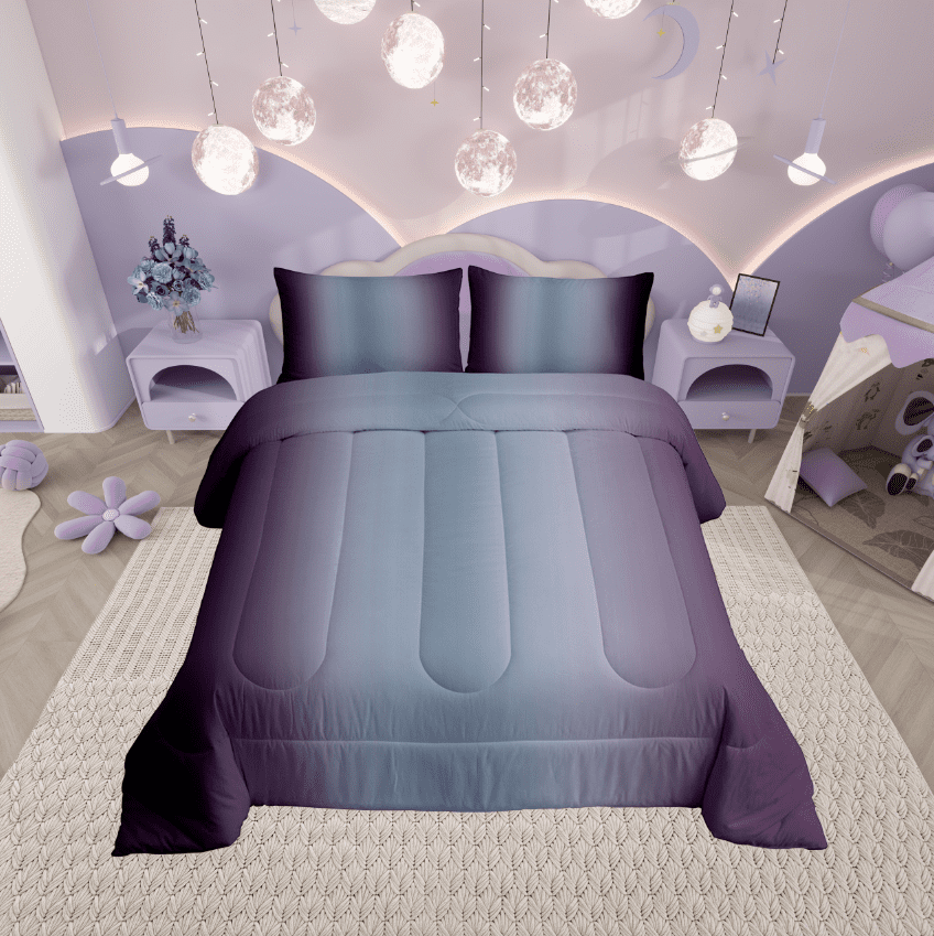 Purple and Stone Blue Comforter Set Full ,Rainbow Ombre Bedding Set ...