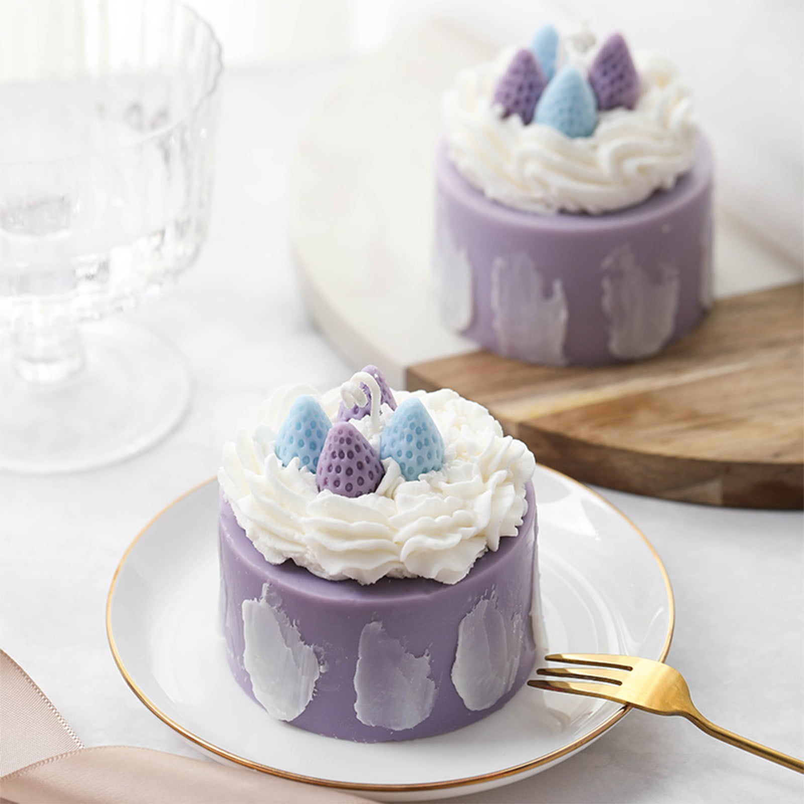 Purple Strawberry Cake Candle - 2.76x2.76x2.56in Scented Cute ...