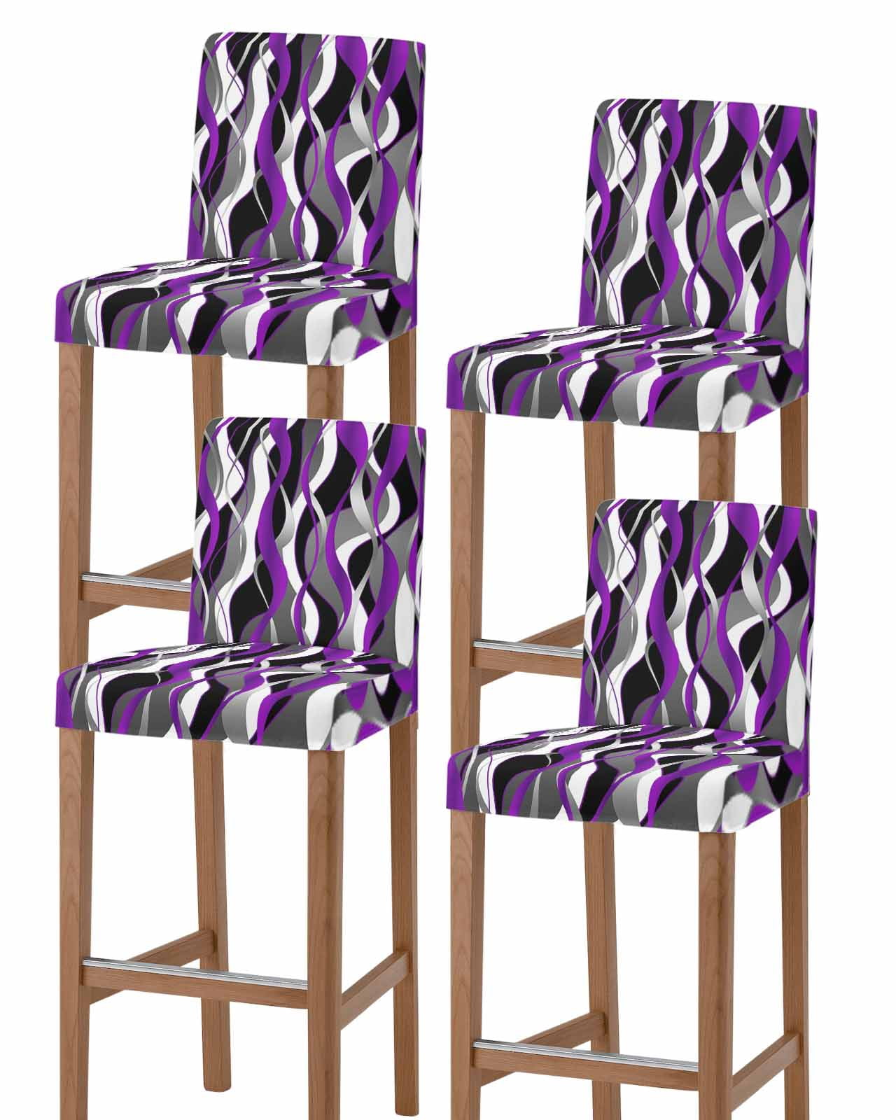 Purple Stripe Bar Stool Covers Set of 4, Black Grey White Gradient ...