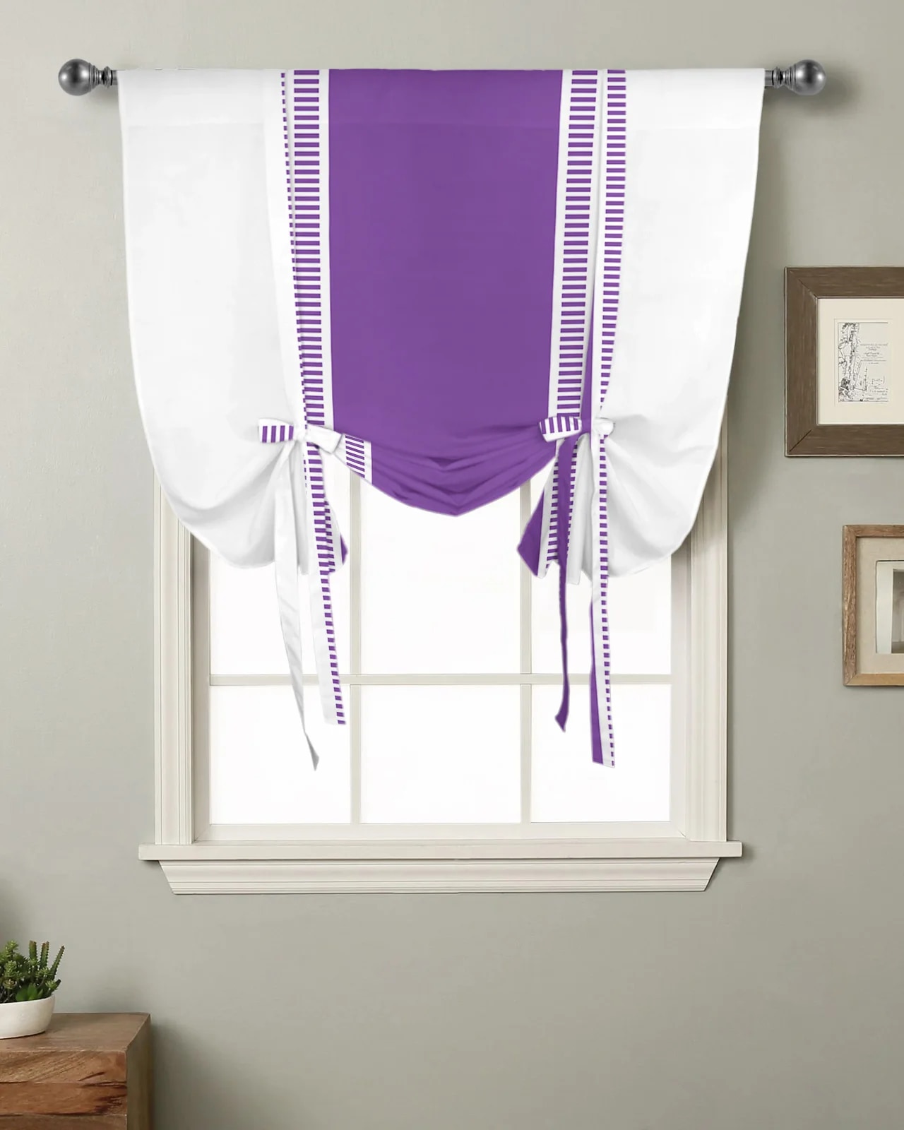 Purple Stripe Texture Kitchen Short Window Curtain Rod Pocket Curtains Home Decor Bedroom Small ...