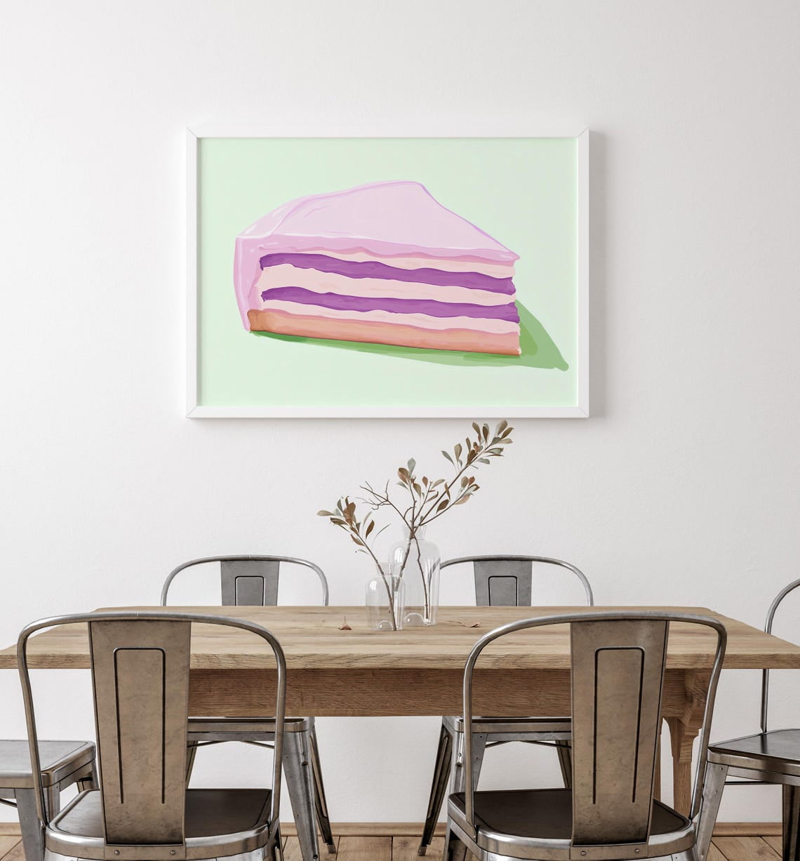 Purple Striped Cake Wall Art, Colorful Retro Baking Print, Striped Wall ...