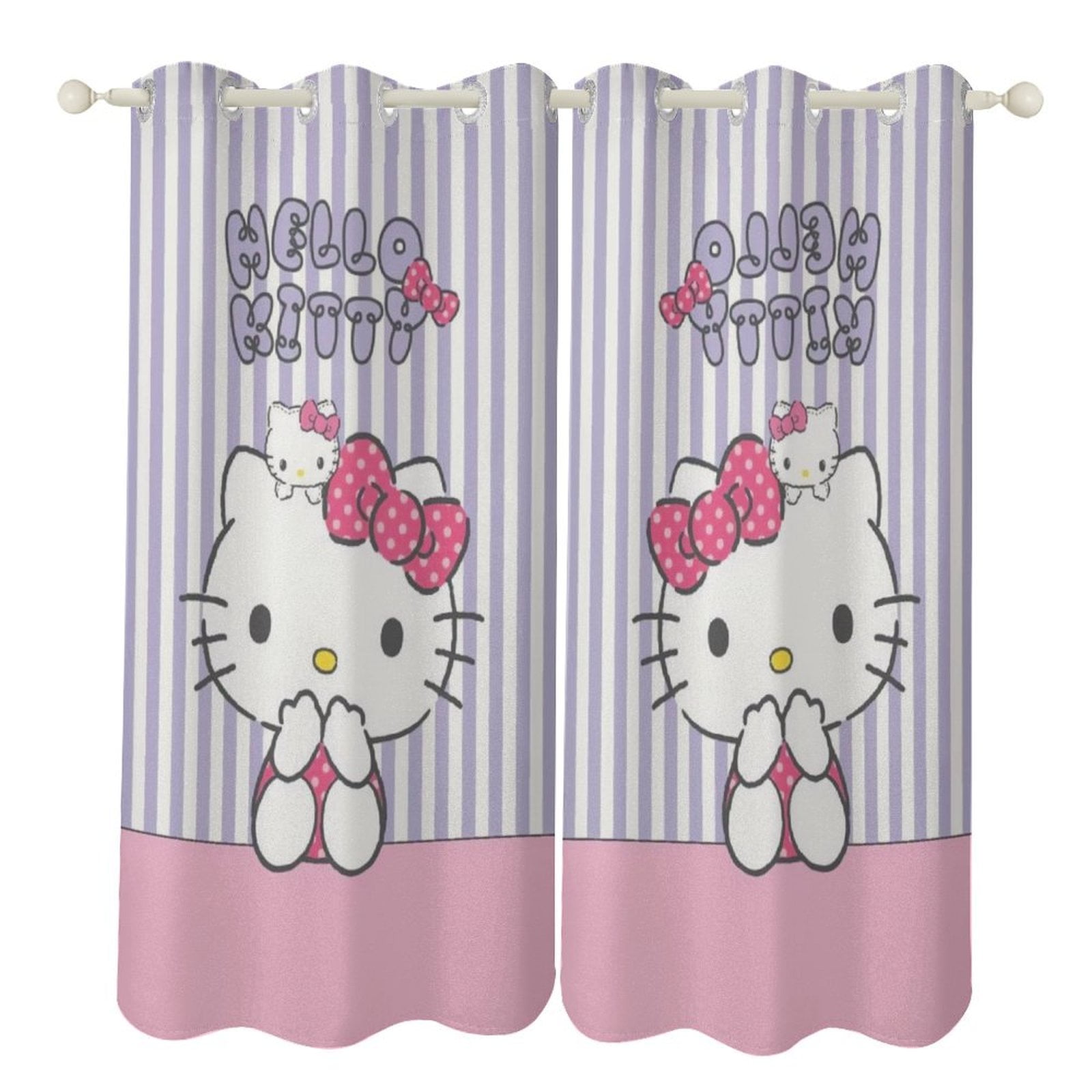 Purple Striped Hello Kitty Curtains 84 Inch,Blackout Curtains,Cartoon ...
