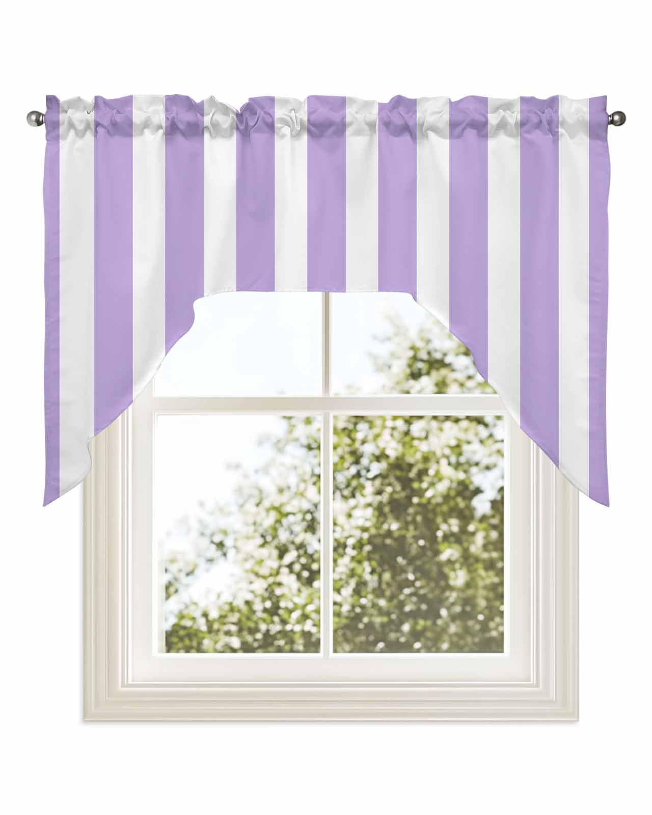 Purple Striped Kitchen Curtains Swag Valance for Windows/Bathroom/Cafe ...