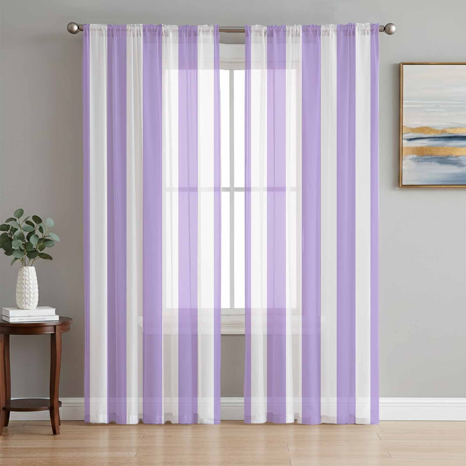 Purple Striped Semi Sheer Window Curtains 63 Inches Long, Modern ...