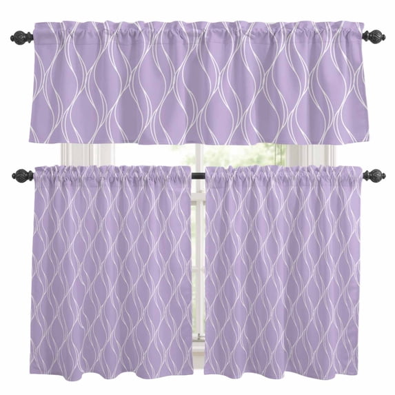 Purple Stripes Line Kitchen Curtains Set for Windows, Country Abstract ...