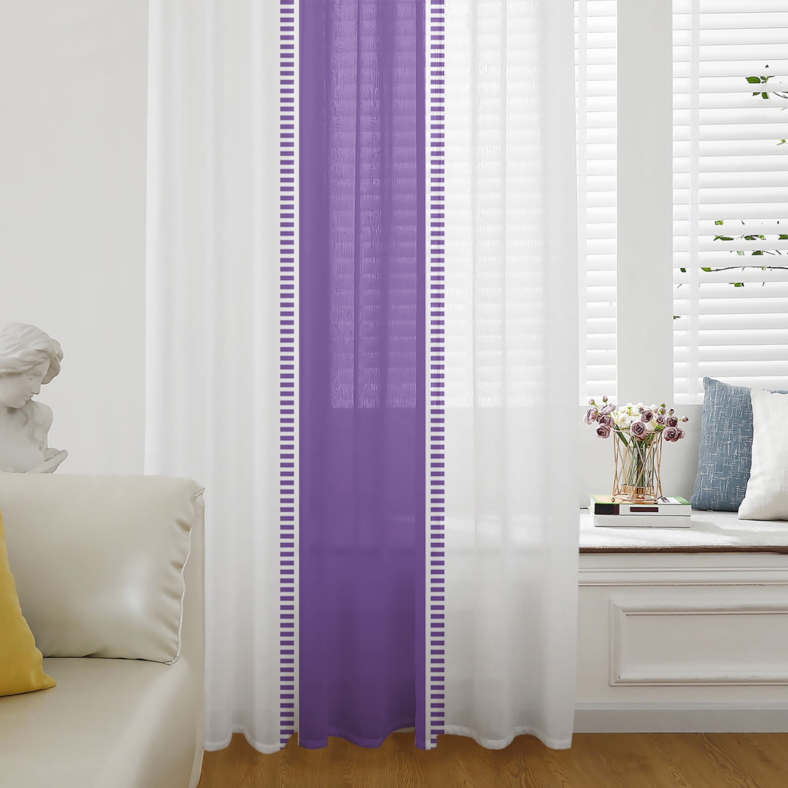 Purple Stripes, Minimalist Abstract Aesthetics Window Curtain 63 Inches ...