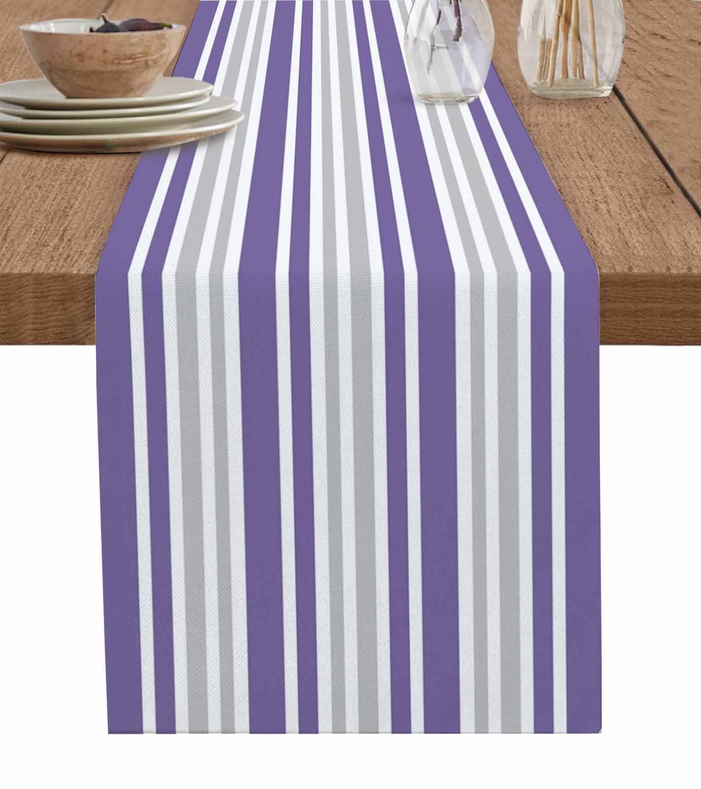 Purple Stripes Short Table Runners 48 Inches, Cotton Linen Fabric Table ...