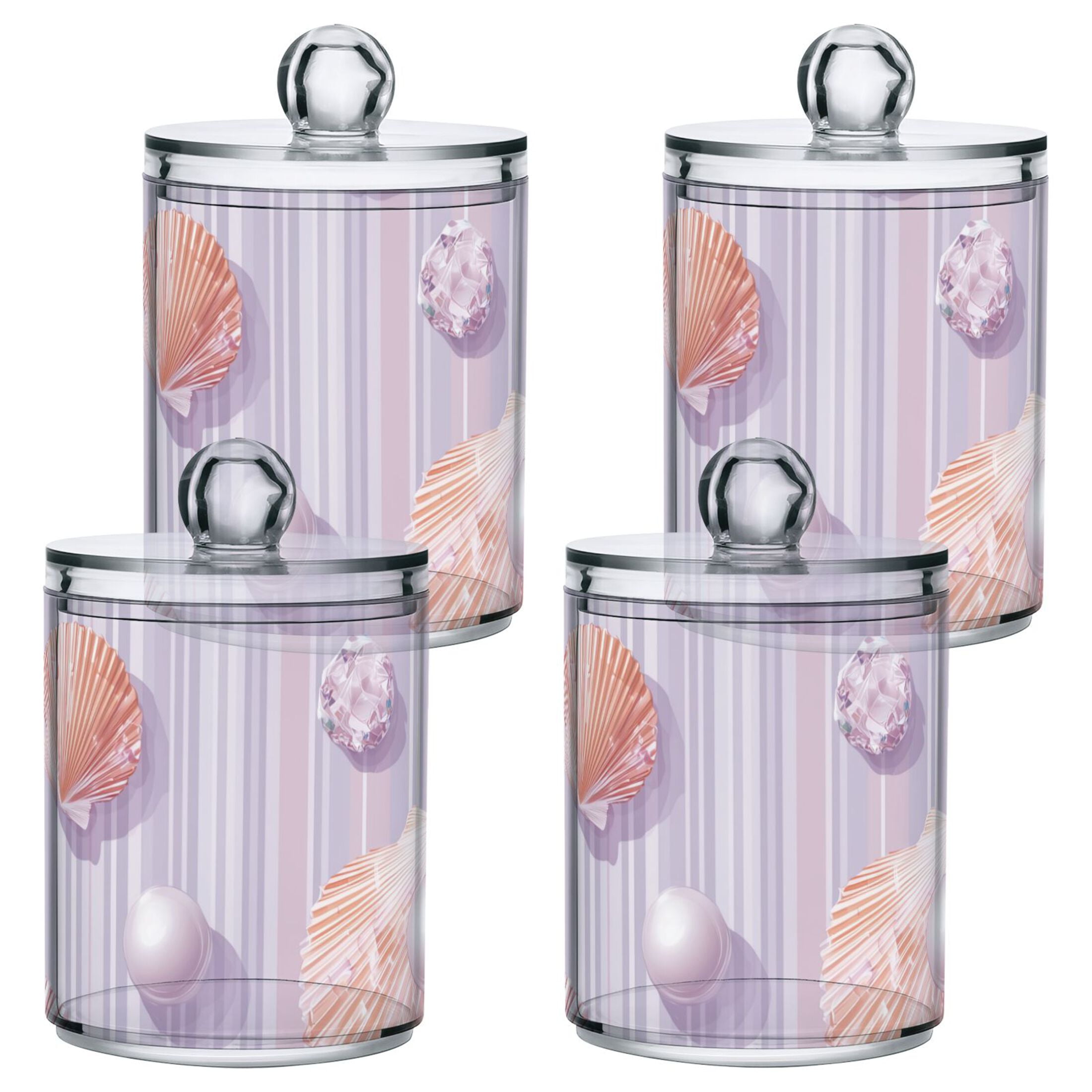 Purple Stripes with Gems Shells Pearls Translucent Plastic Cans Storage ...