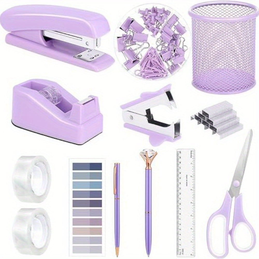 Purple Student Stationery Set: Bookbinder, Tape Dispenser, Pen Holder ...