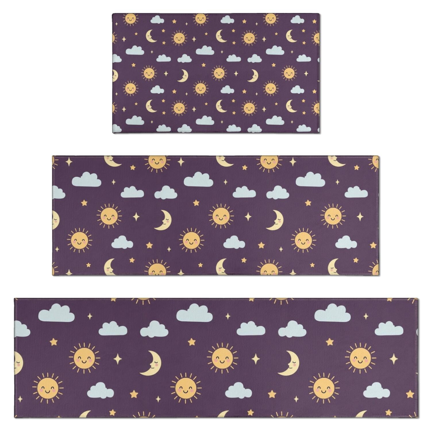 Purple Sun Moon Star Cloud Pattern Kitchen Rugs Sets Of 3,Kitchen ...