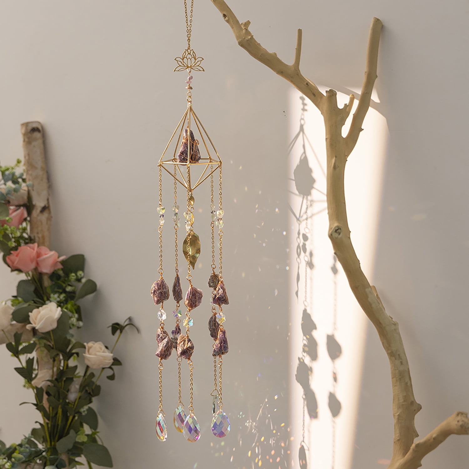 Purple Suncatcher Wind Chimes Lotus Flower Prism Dreamcatcher Hanging ...