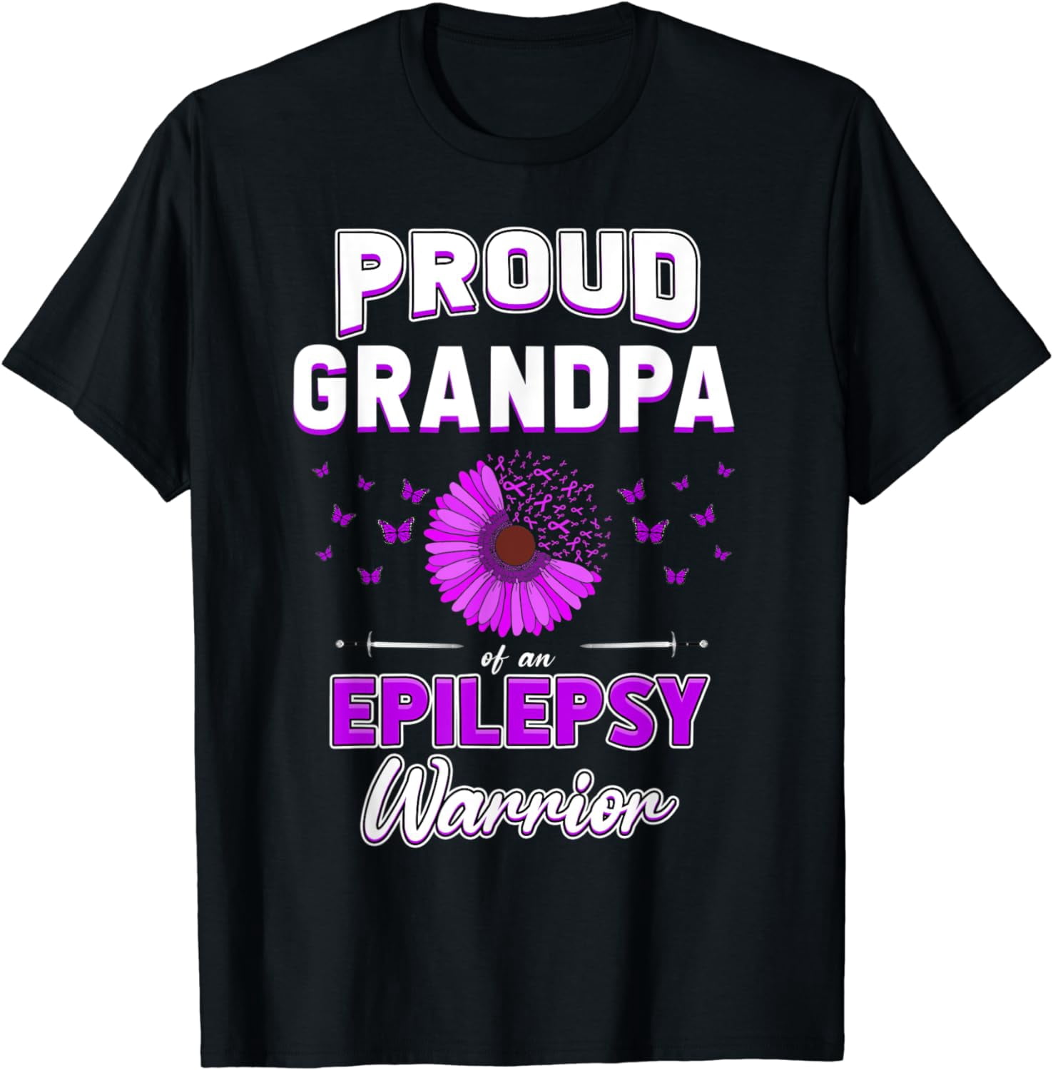 Purple Sunflower Proud Grandpa Grandchild Epilepsy Warrior T-Shirt ...