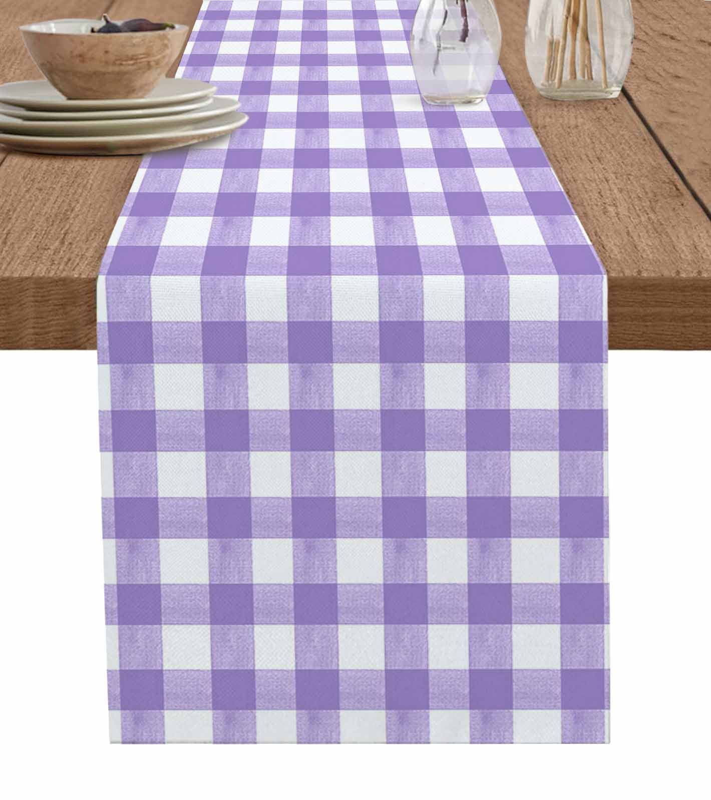 Purple Table Runner 90 Inches, Country French Rustic Buffalo Plaid ...