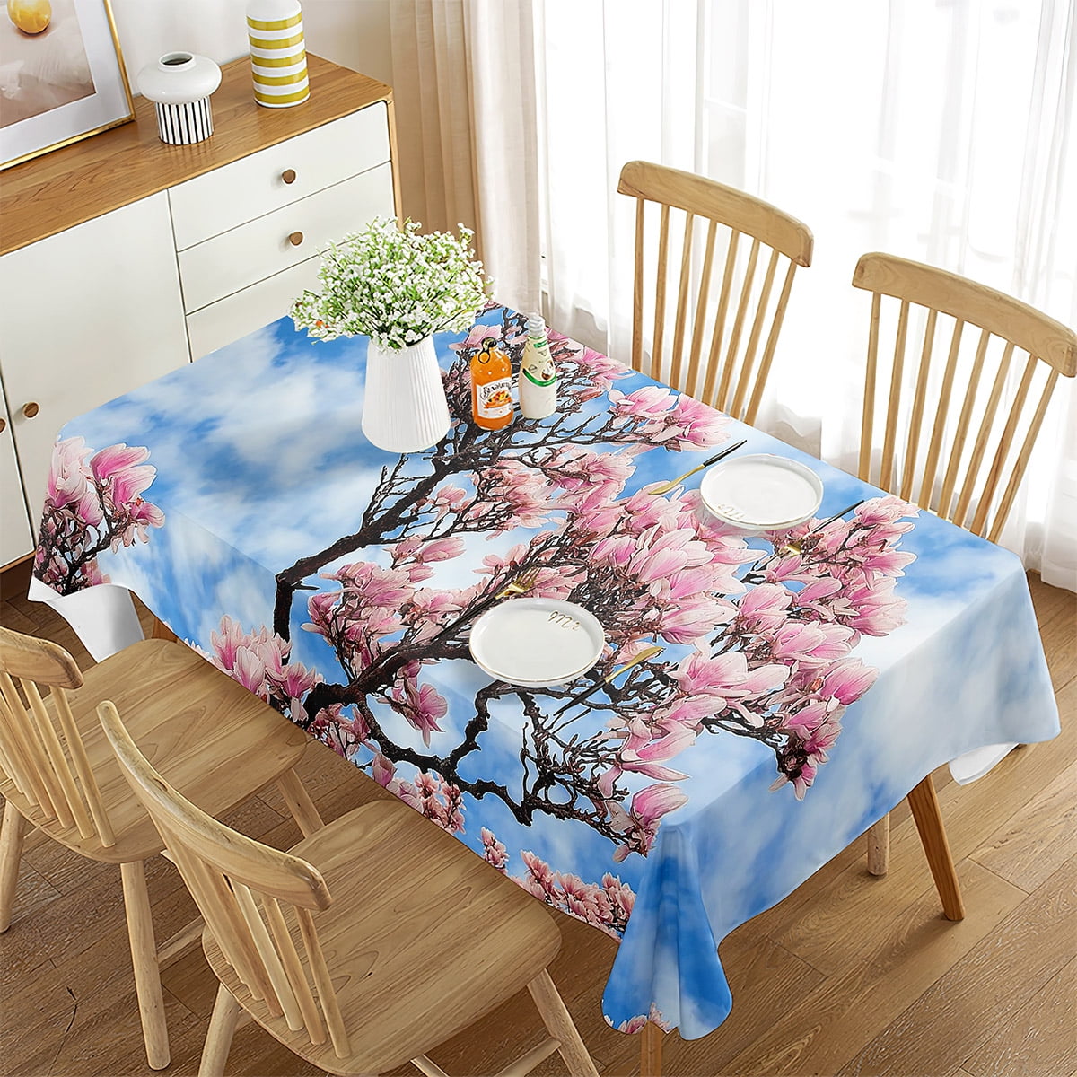 Purple Tablecloth Blooming Magnolias Summer Season Soft Pastel Colors ...
