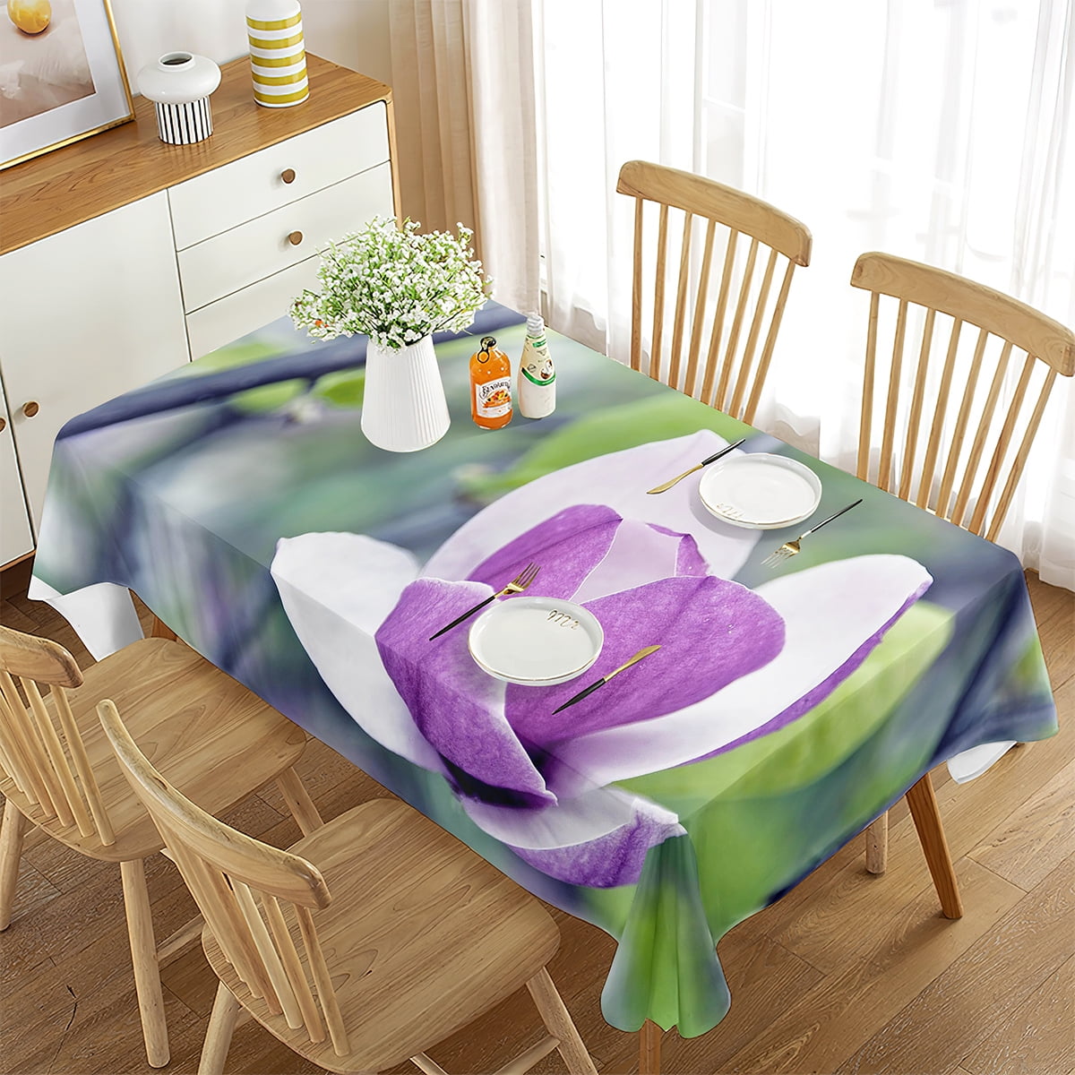 Purple Tablecloth Blooming Magnolias Summer Season Soft Pastel Colors ...