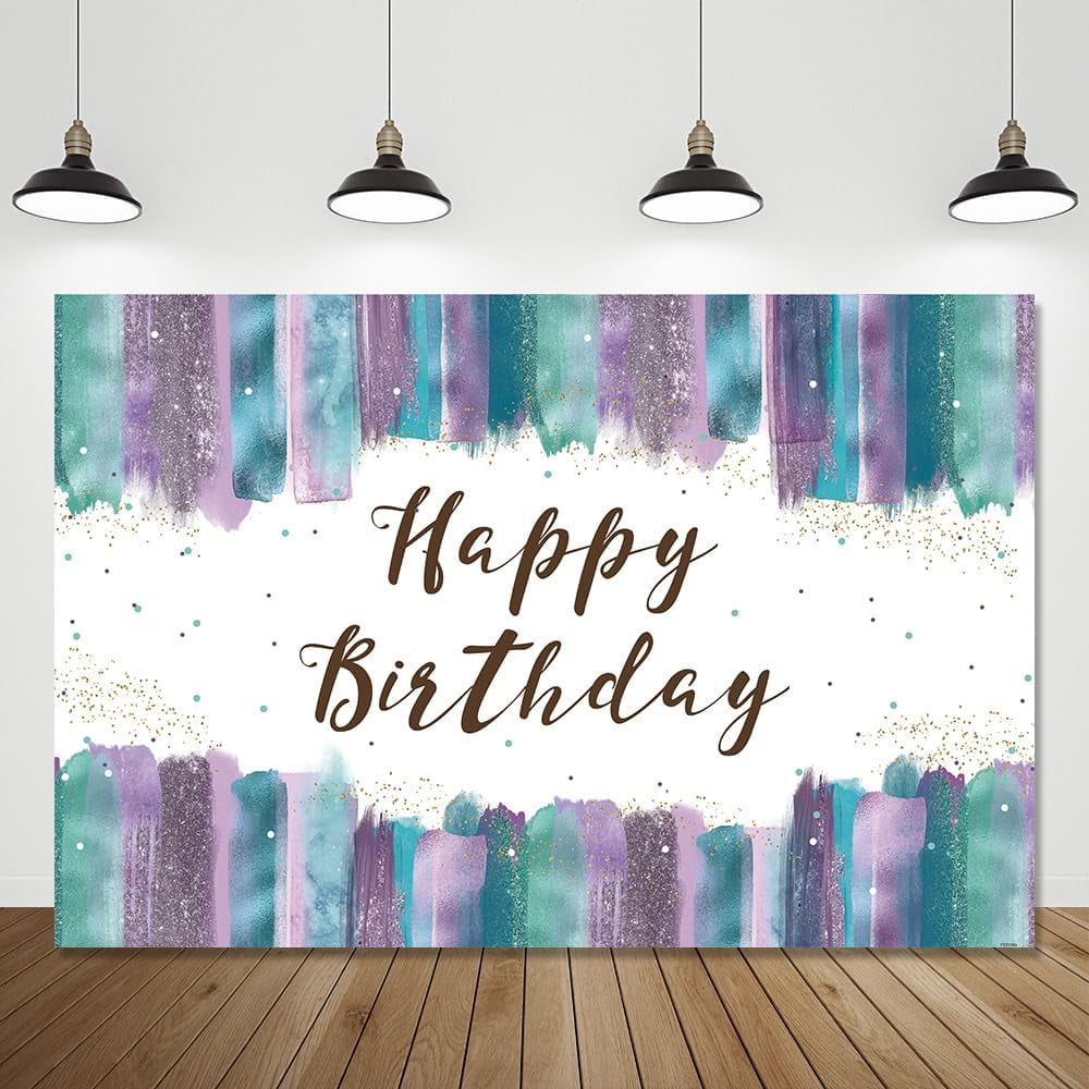 Purple and Teal Splash Birthday Backdrop Turquoise and Lavender Brush ...