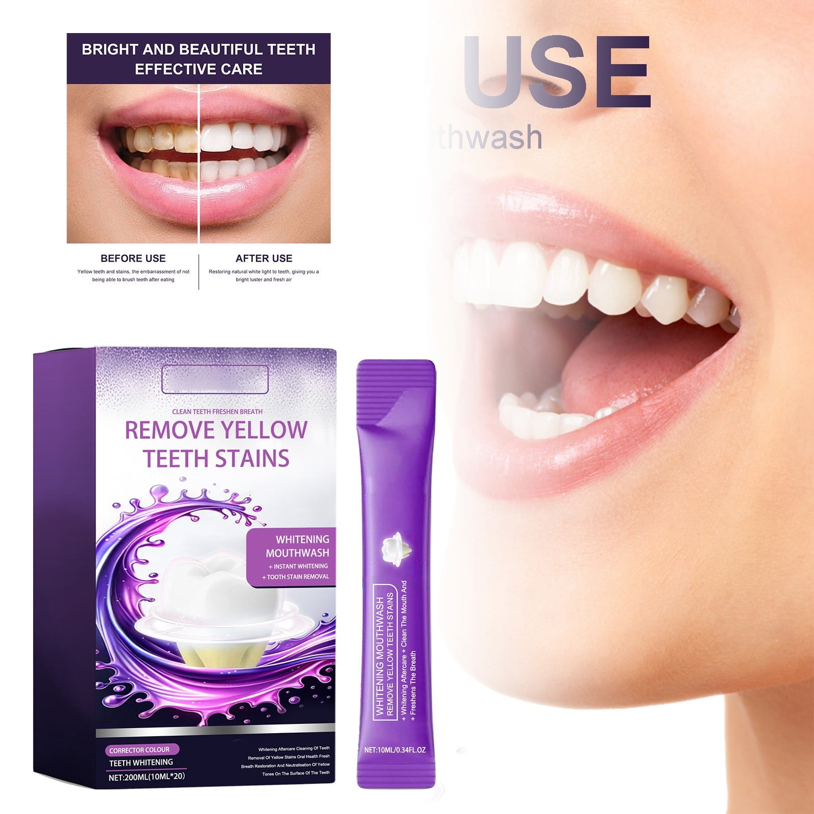 Purple Teeth Mouthwash Teeth Cleaning Stain Removal Yellow Teeth Fresh ...