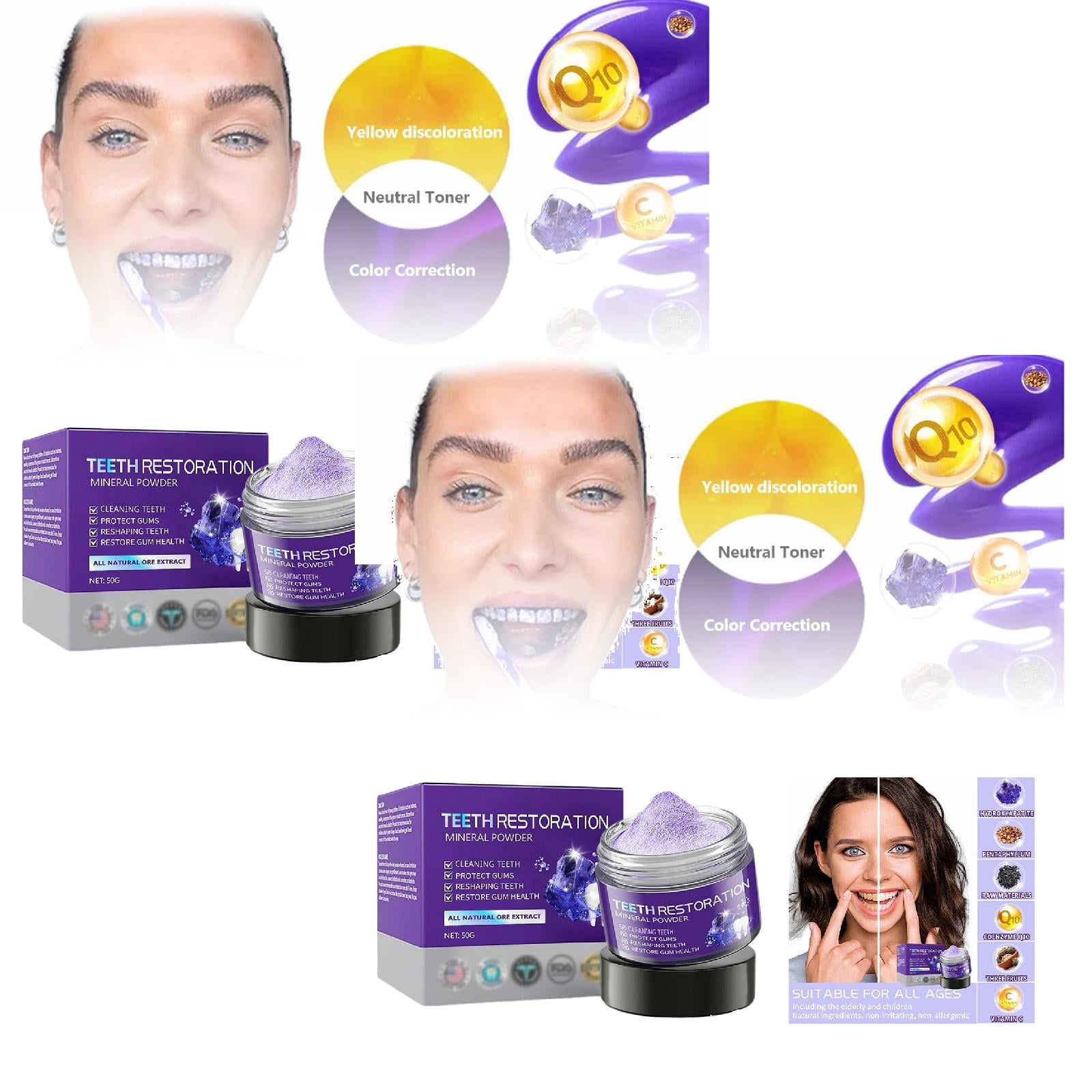 Purple Teeth Restoration Powder, Teeth Whitening Mineral Powder, for ...