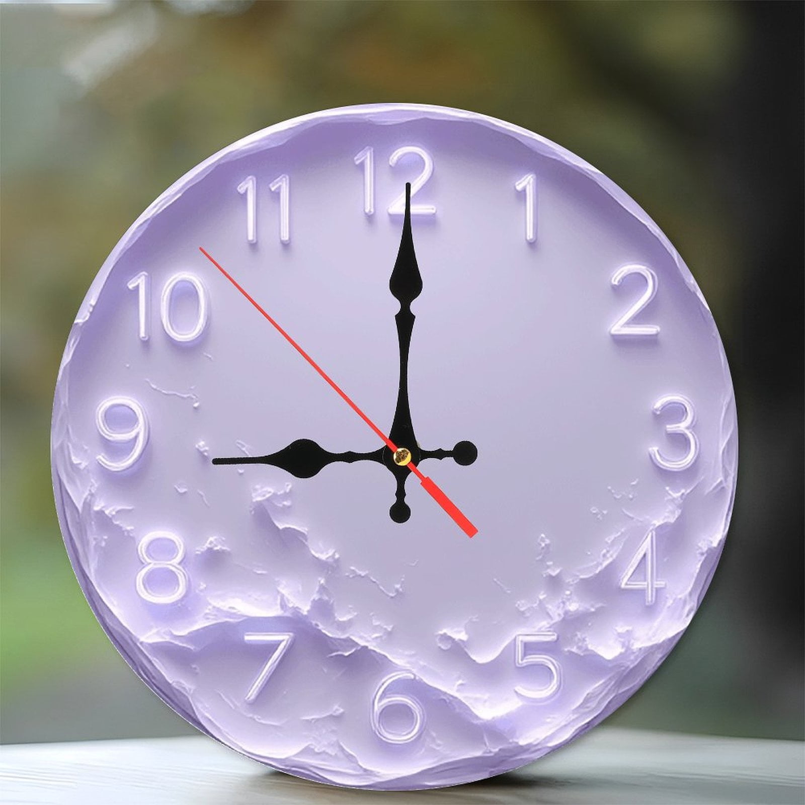 Purple Textured Wall Clock Home Decor 10-Inch Silent Wooden Wall Clock, Battery Operated (AA ...