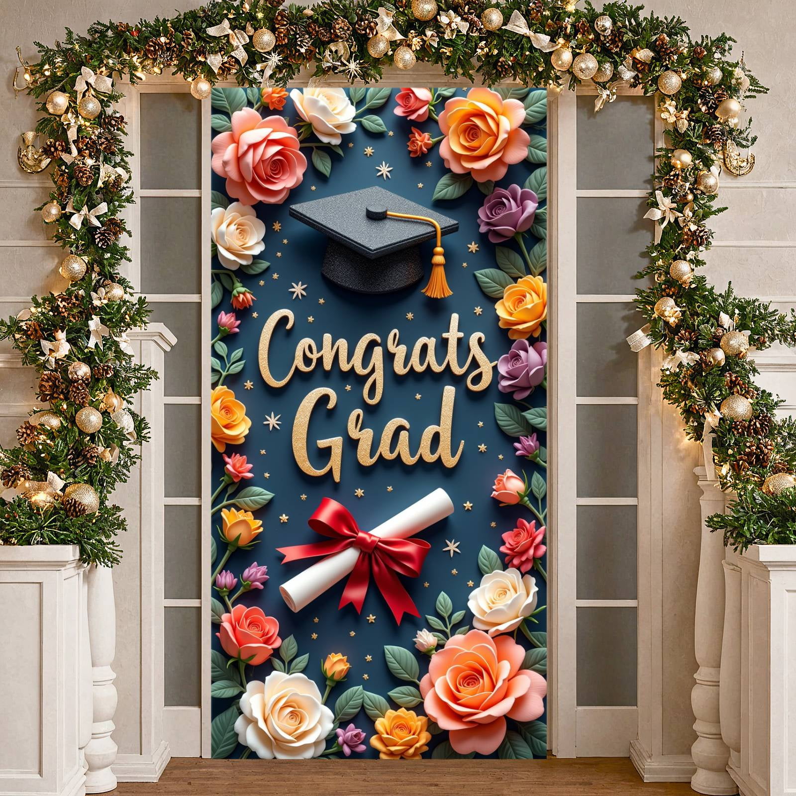 Purple Theme Graduation Banner Gold Lettering Grad Display Colorful ...
