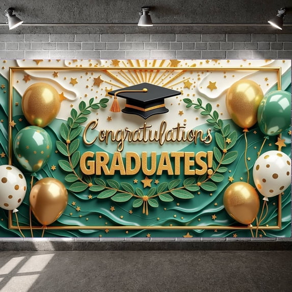 Purple Theme Graduation Banner Silver Text Grad Party Backdrop Balloon ...