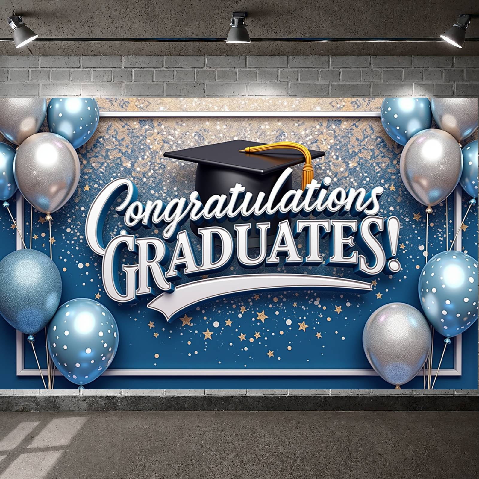 Purple Theme Graduation Banner Silver Text Grad Party Backdrop Balloon ...