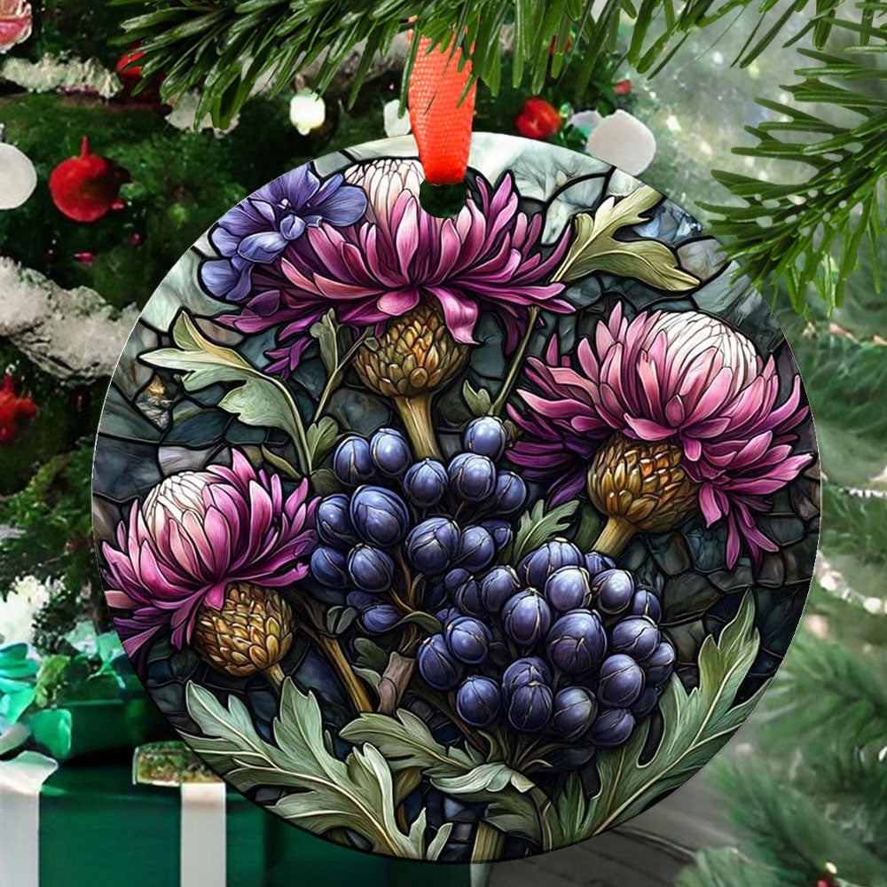 Purple Thistles 3 Ceramic/Acrylic Christmas Ornament, Sweetheart Love ...