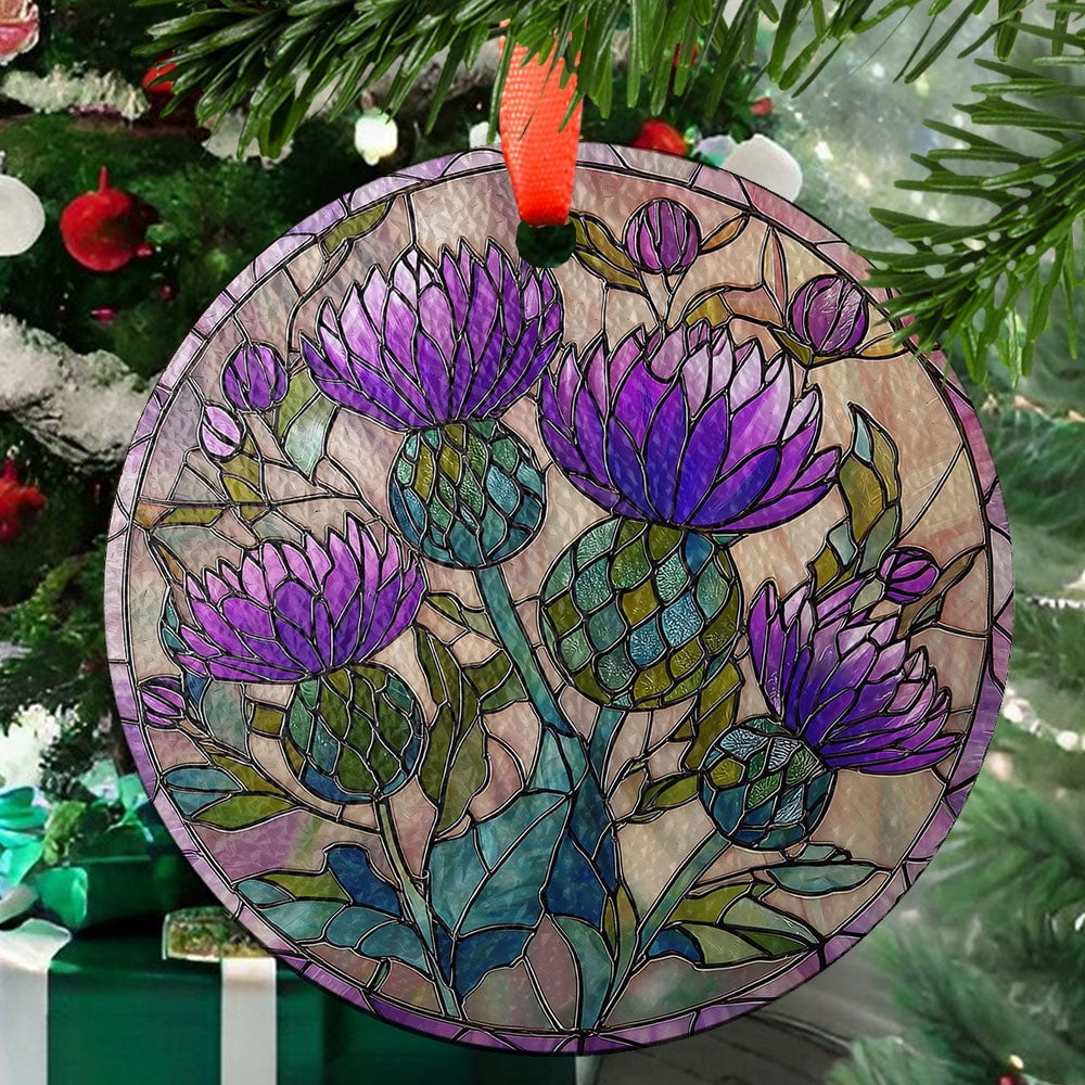 Purple Thistles Suncatcher, Thistles Flowers Window Hanging, Floral ...