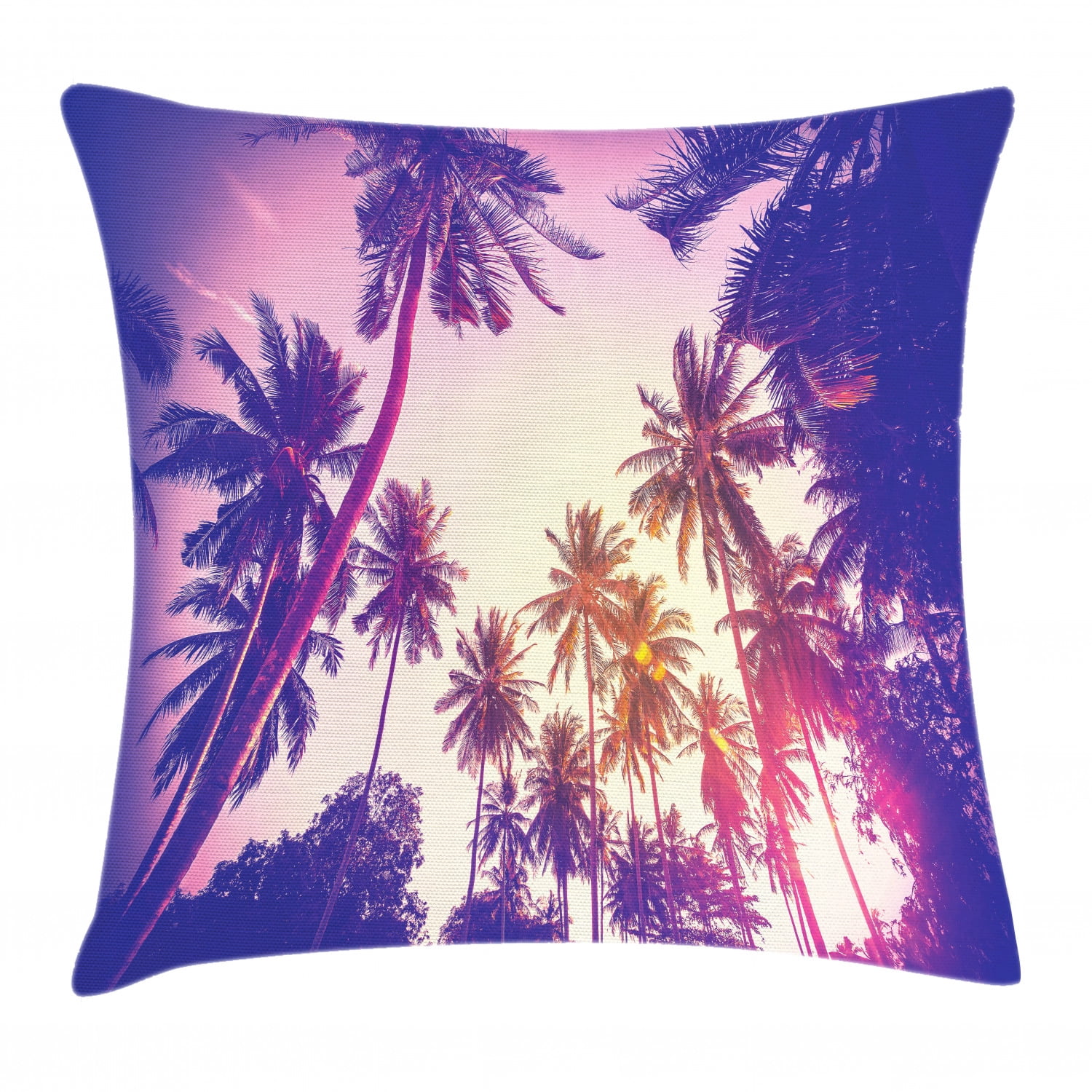 Purple Throw Pillow Cushion Cover, Coconut Palm Trees at Peaceful ...