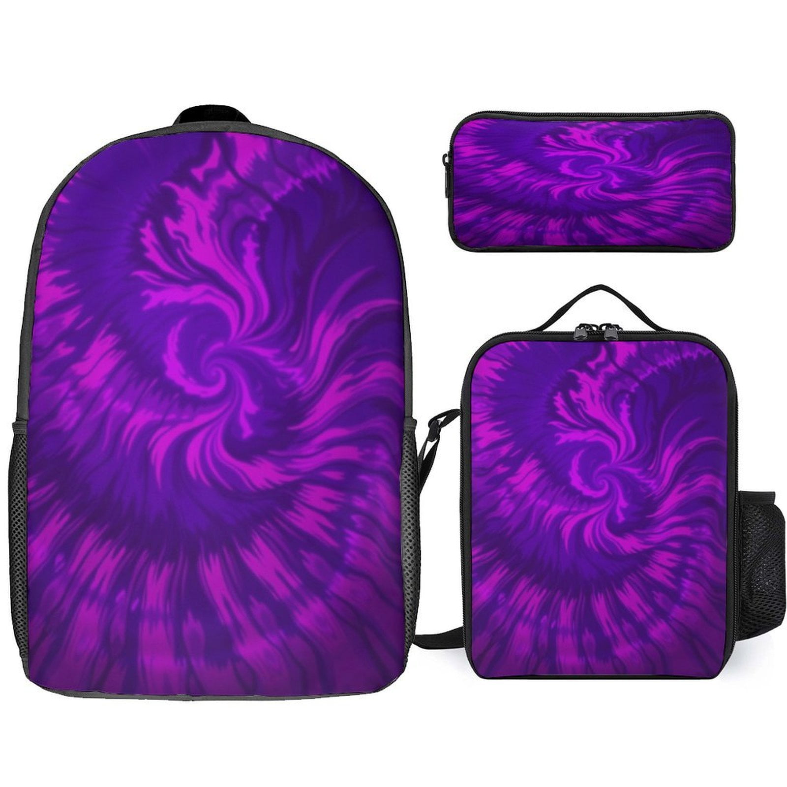 Purple Tie Dye Swirl Backpack Student BookBag Bag Shoulder Bags 3ps ...