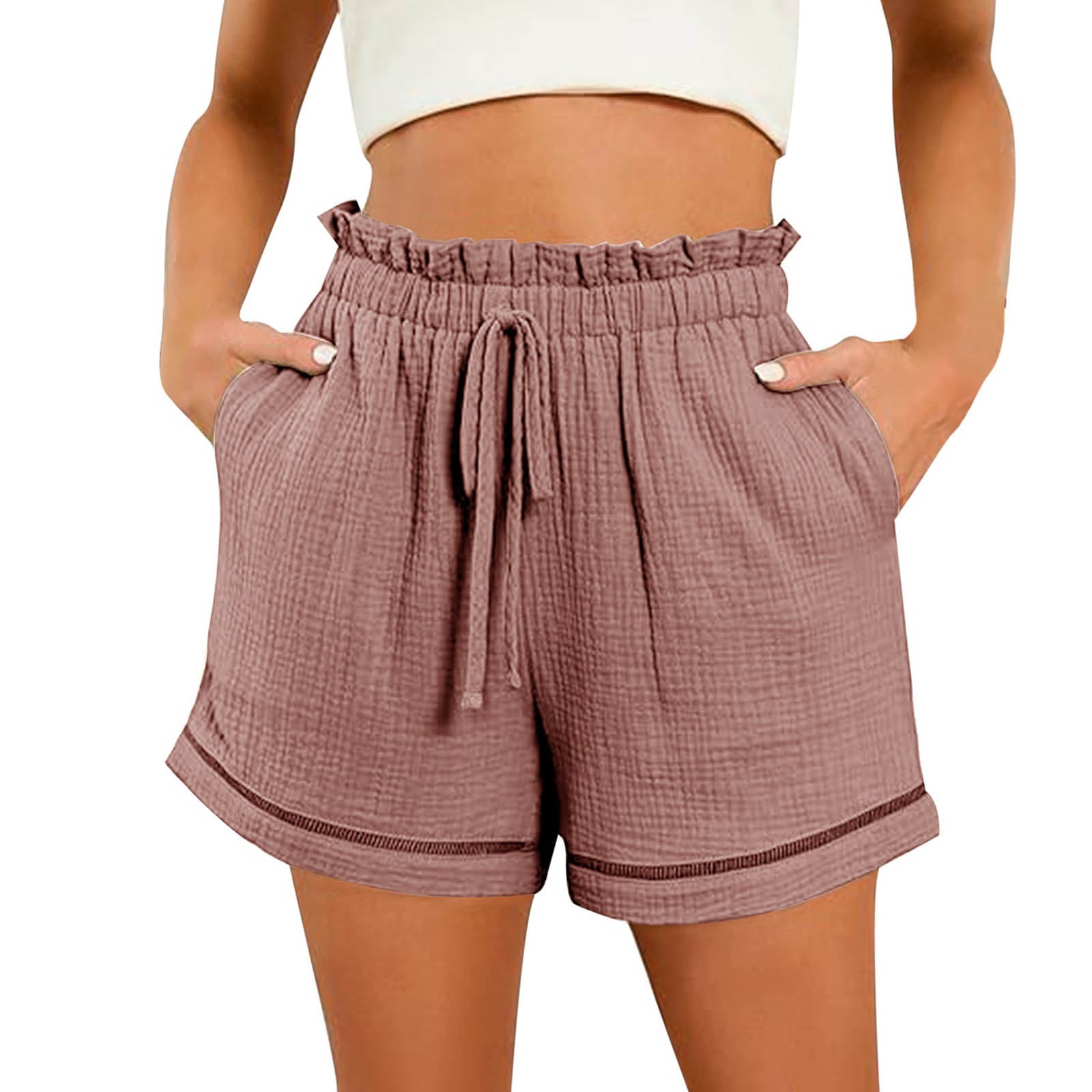 Purple Tie Knot Straight Leg Elastic Waist Plain Lounge Shorts for ...