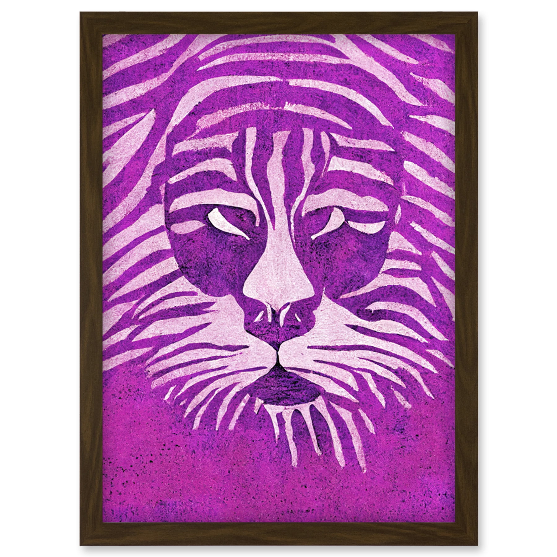 Purple Tiger Face Linocut Abstract Painting Artwork Framed Wall Art ...