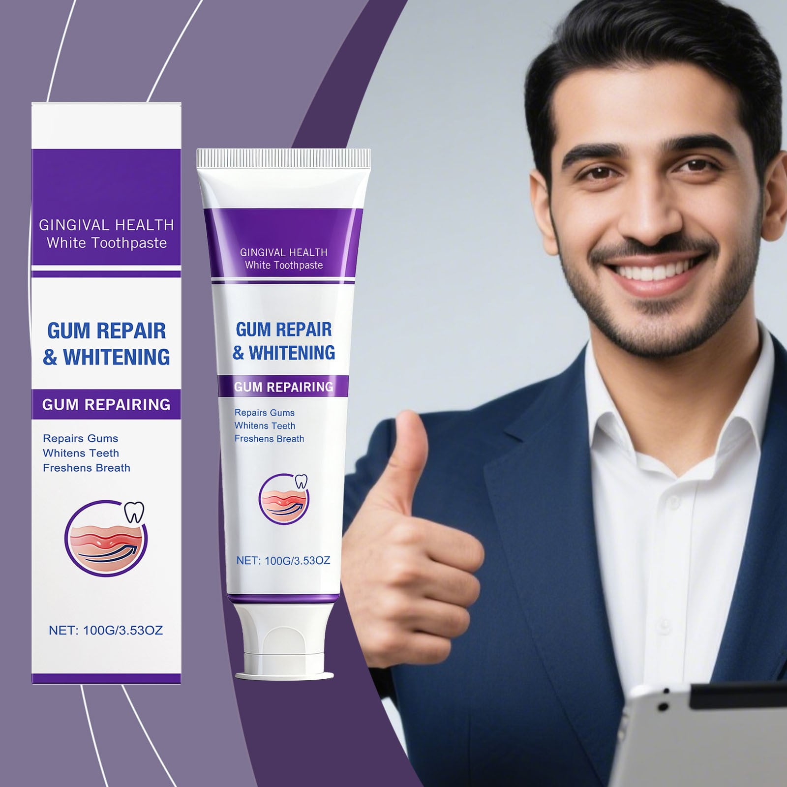 Purple Toothpaste, 100g Tube with Enhanced Stain Removal and Breath ...