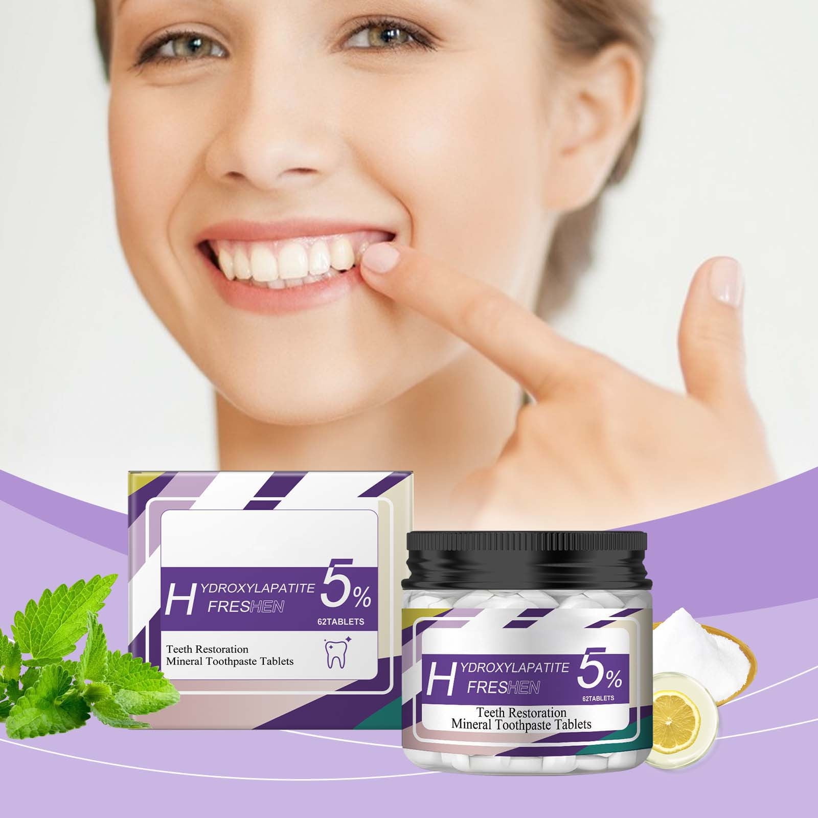 Purple Toothpastes Tablets, Hydroxyapatite Solid Toothpaste Tablets ...