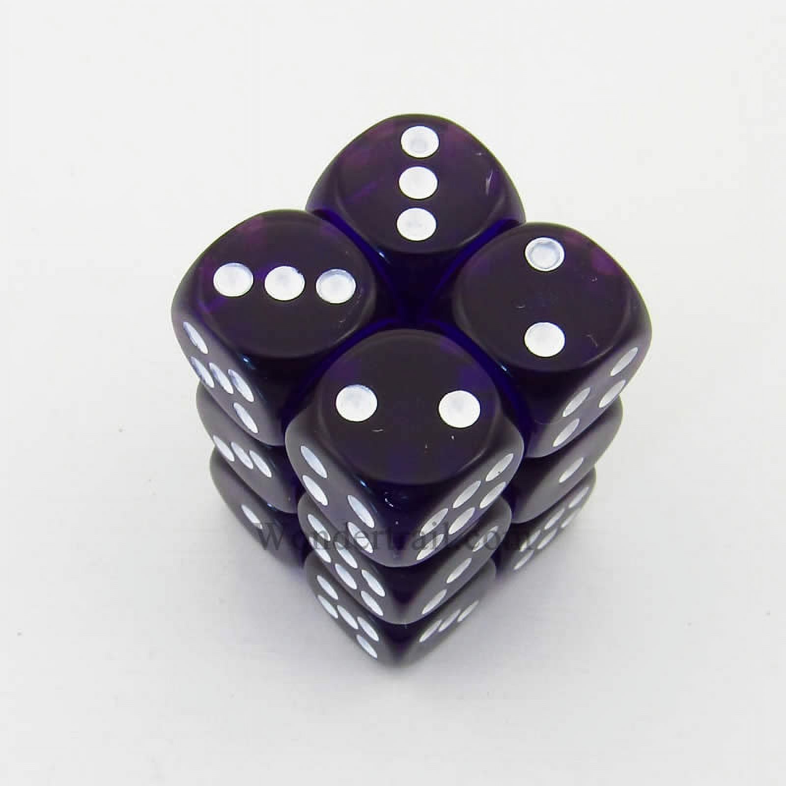 Purple Translucent D6 Dice with White Pips 16mm (5/8in) Pack of 12 ...