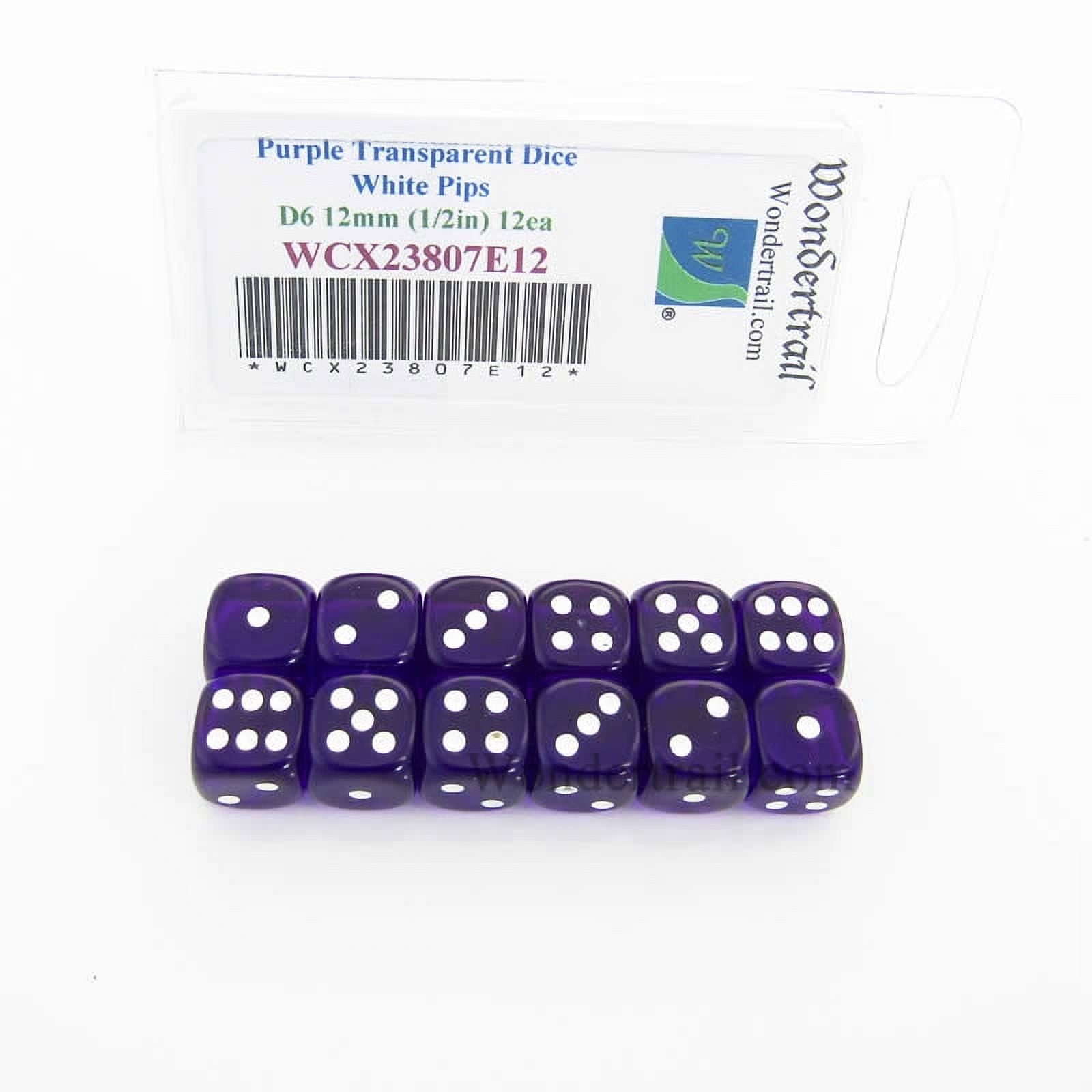 Purple Translucent Dice with White Pips D6 12mm (1/2in) Pack of 12 ...