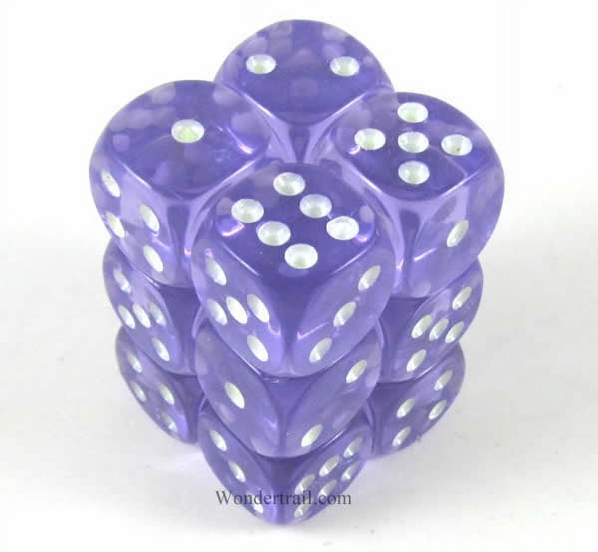 Purple Transparent Dice with Glow in the Dark Pips D6 16mm (5/8in) Pack ...
