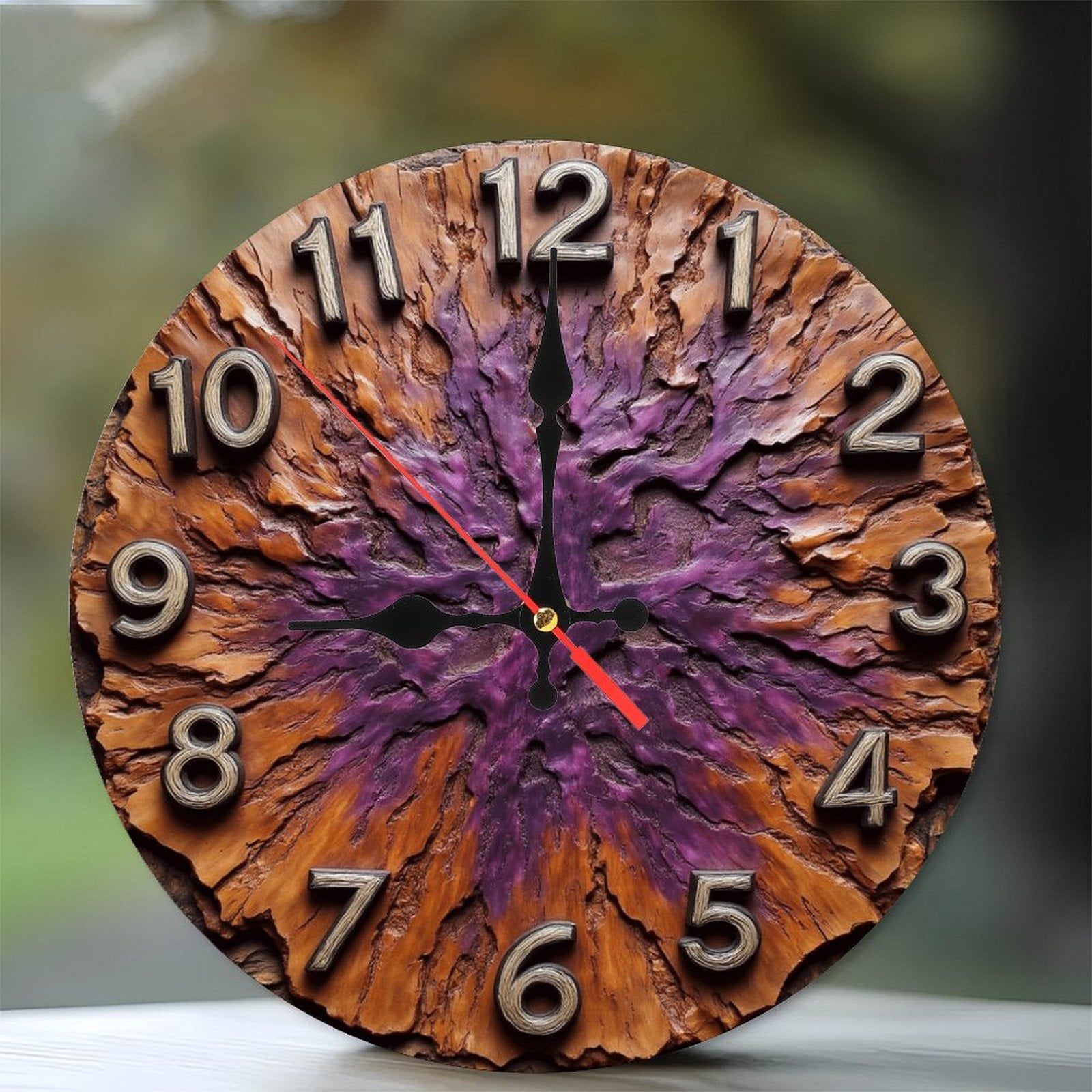 Purple Tree of Life Wall Clock Wood Carving Unique Gift 10-Inch Silent ...