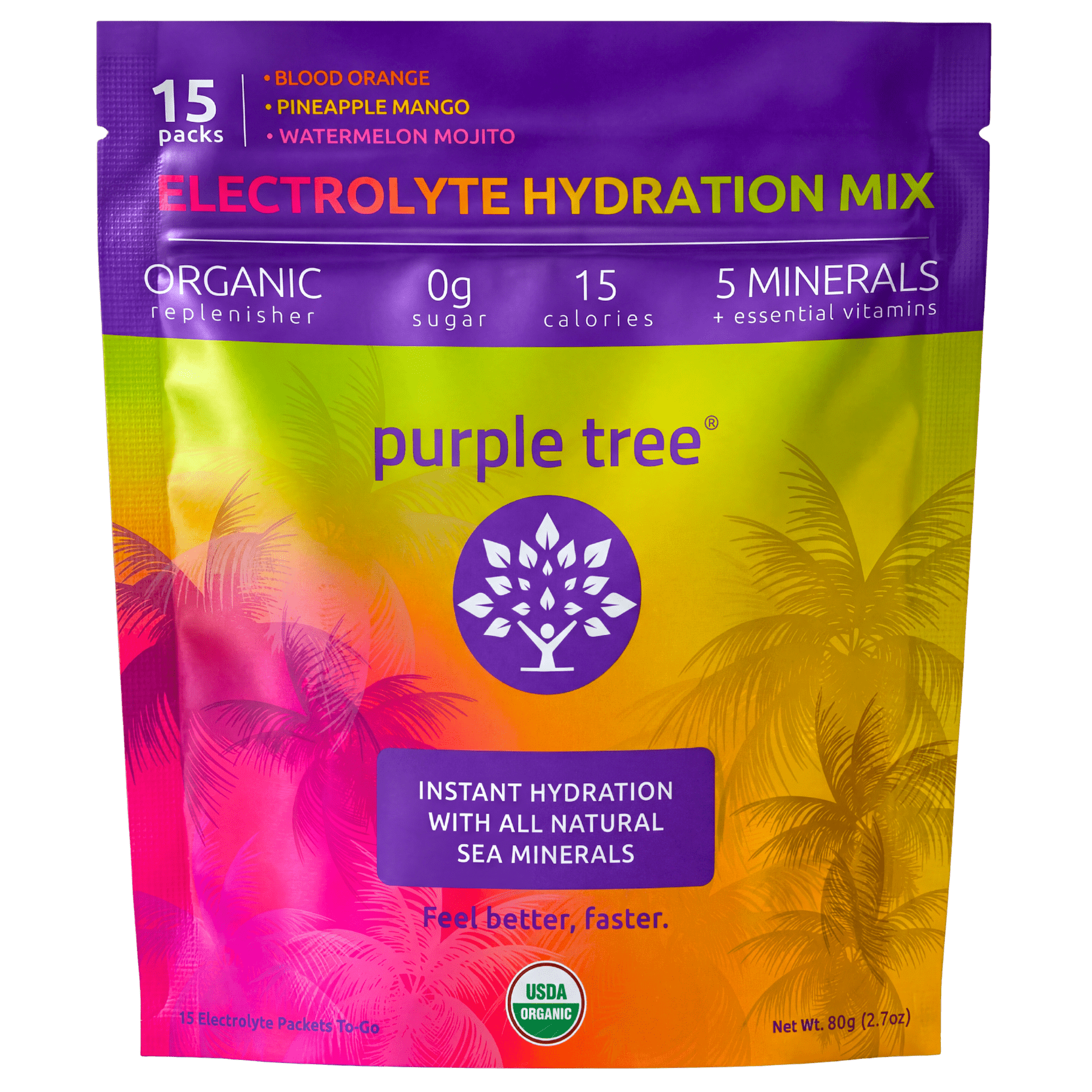Purple Tree Organic Electrolyte Hydration Packets, 15 Liquid Sticks ...