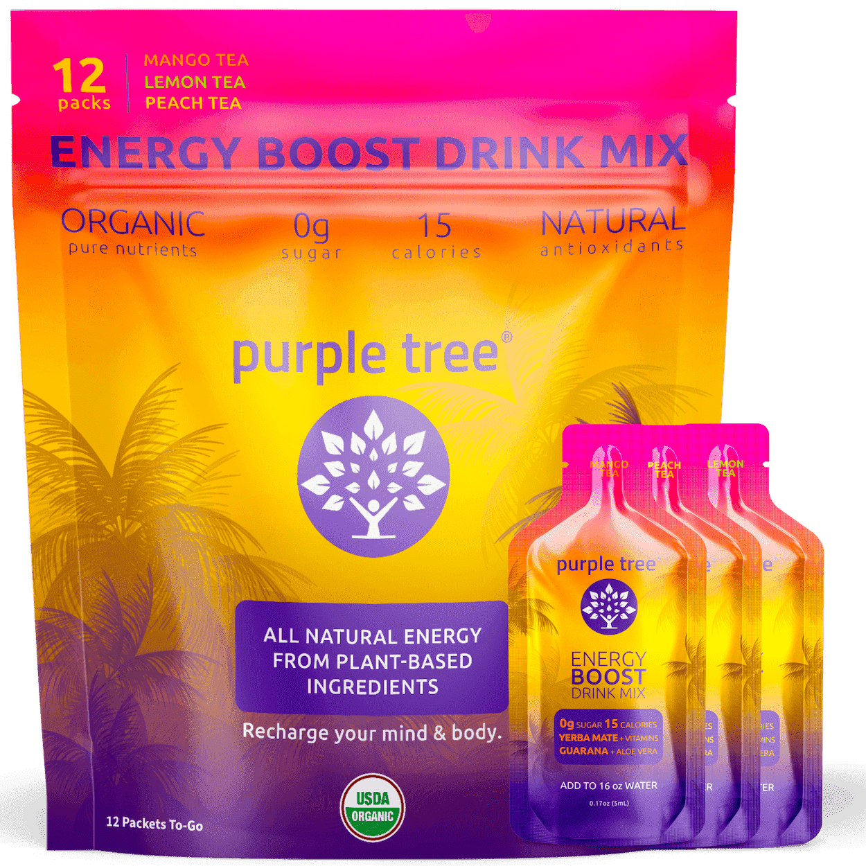 Purple Tree Organic Energy Booster Packets, Natural Caffeine, B12 ...