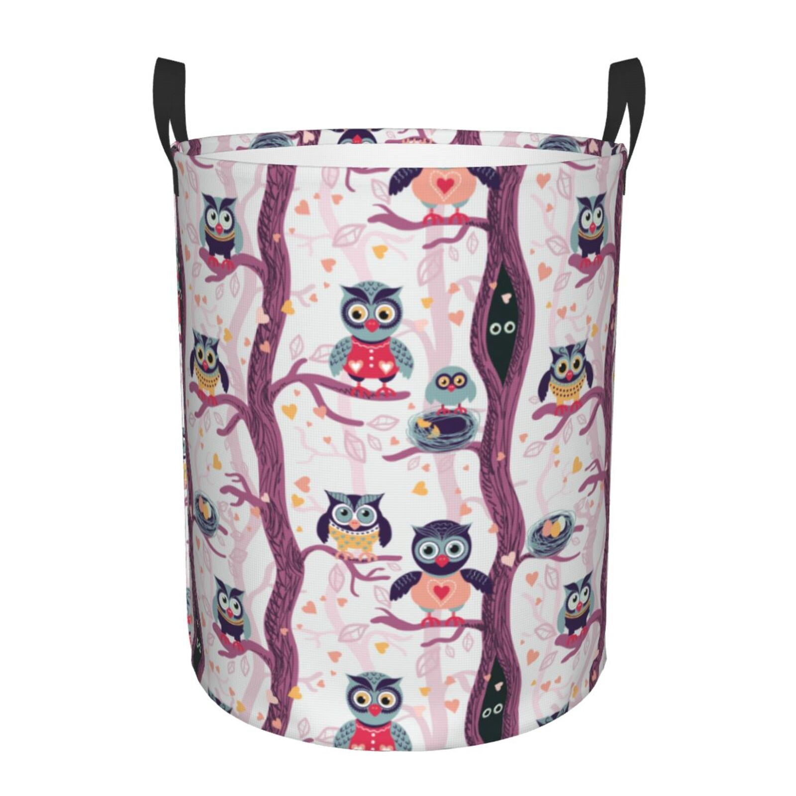 Purple Tree Owls Laundry Basket with Handles - Freestanding Laundry ...