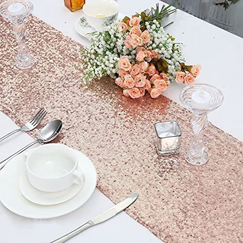The Purple Tree Rose Gold Sequin Table Runner for 6 Seater Dining Table ...
