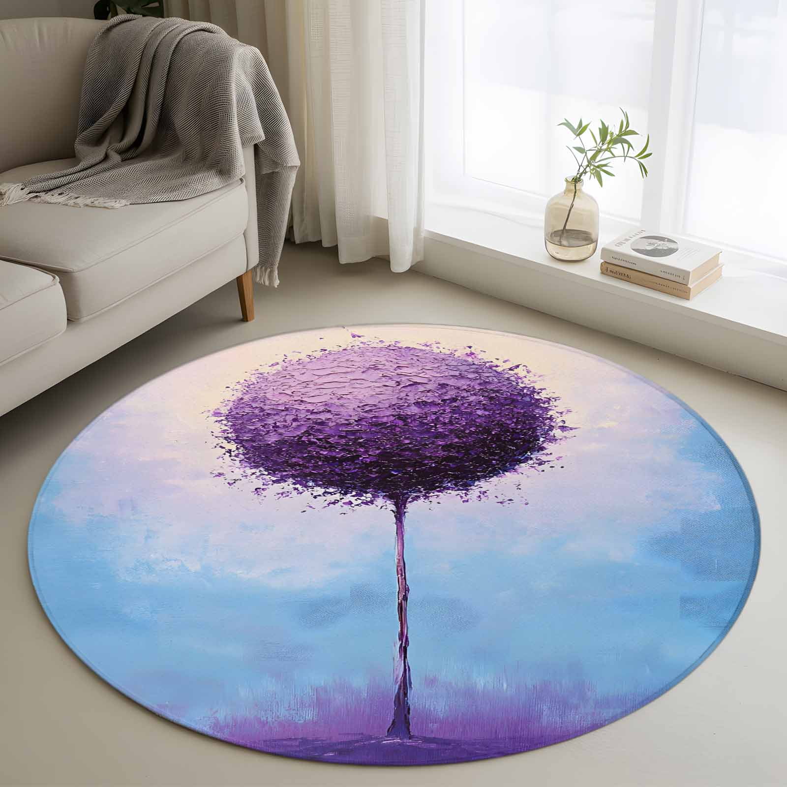 Purple Tree Round Rug 3ft Washable Circle Entryway Rugs Non Slip ...