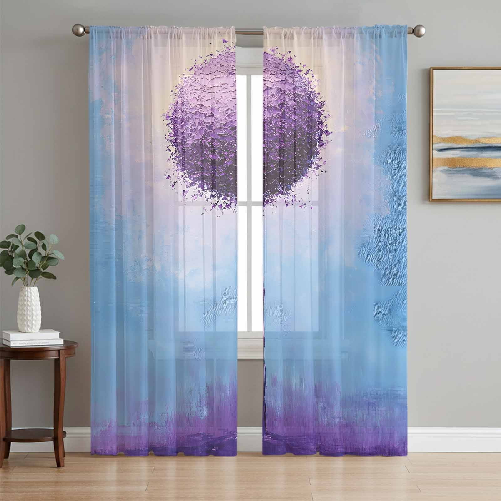 Purple Tree Sheer Curtains 63 Inch Length 2 Panels Set, Abstract ...