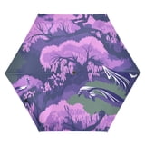 Purple Trees and Elegant Birds Folding Umbrella UV50+ Waterproof Sun ...