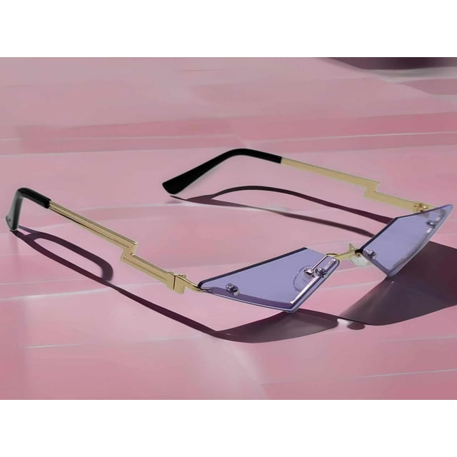 Purple Triangle Wing Edge Rimless Slim Cat Eye Sunglasses Trendy