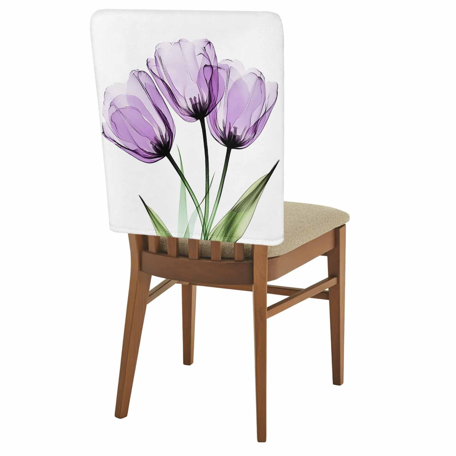Purple Tulip Chair Back Covers Set of 1, Flower Farmhouse Stretch ...