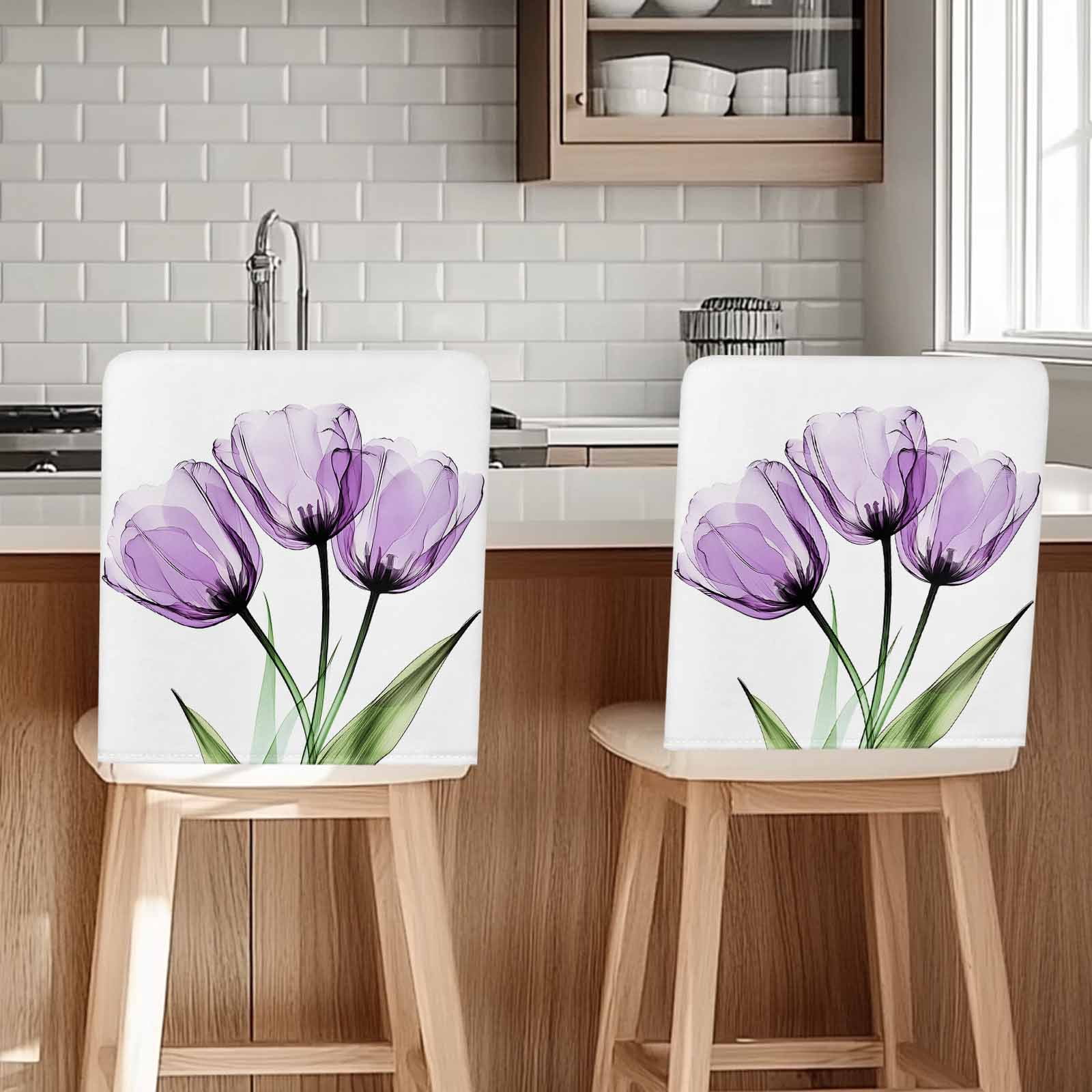 Purple Tulip Chair Covers Set of 6 Flower Farmhouse Chair Back Covers ...