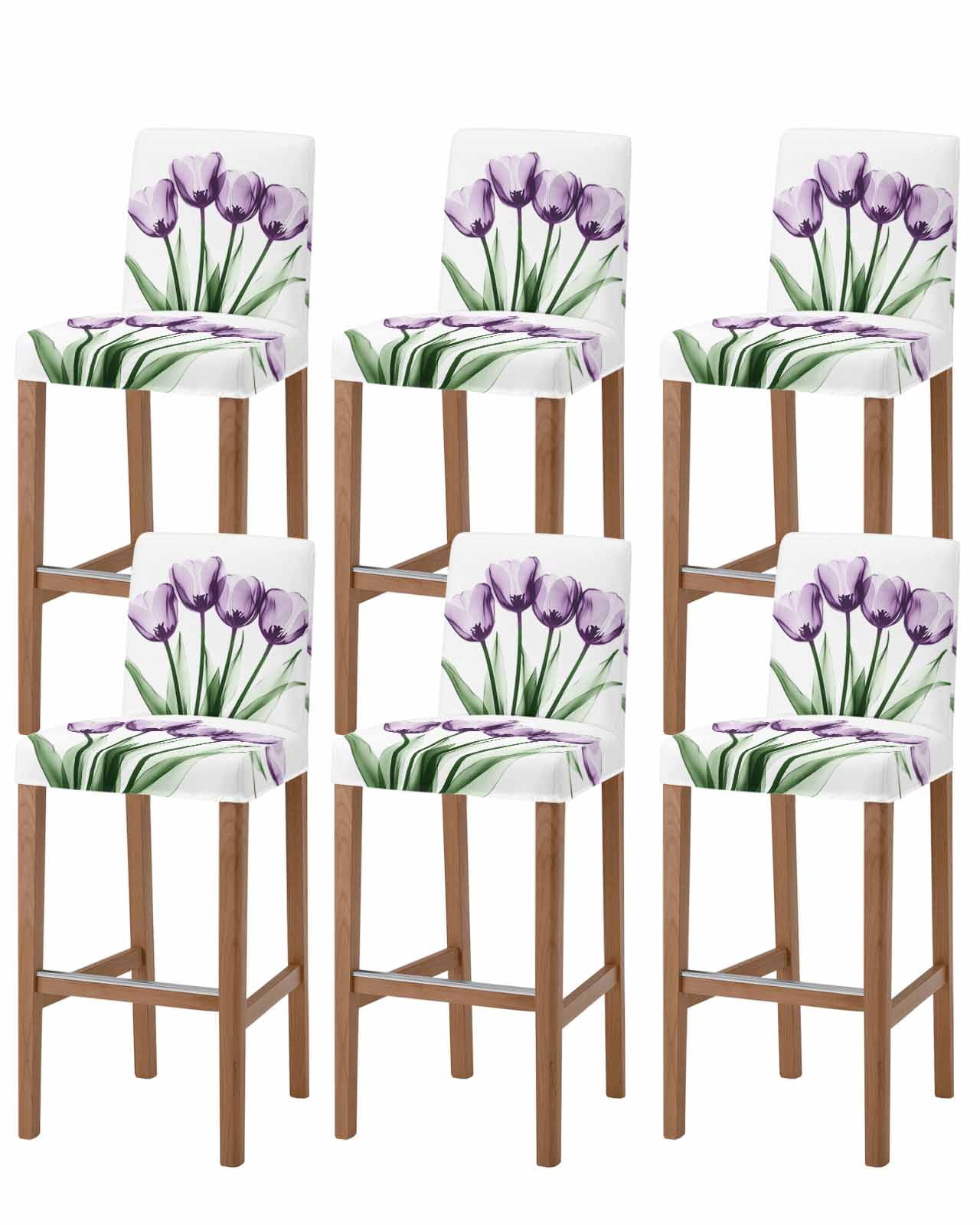 Purple Tulip Floral Bar Stool Covers Set of 6, Farmhouse Elegant ...