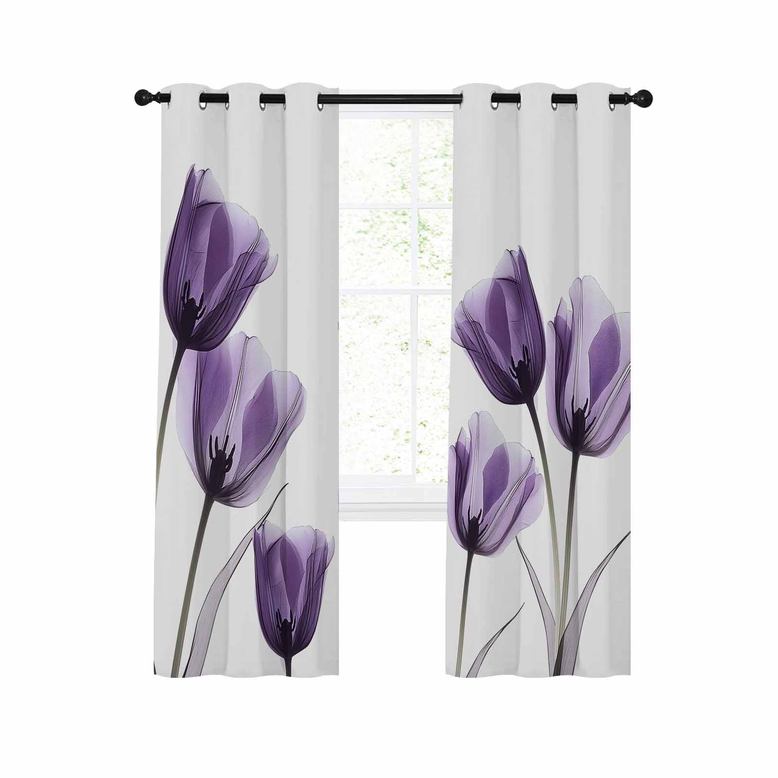 Purple Tulip Floral Blackout Curtains 96 Inches Long for Bedroom ...